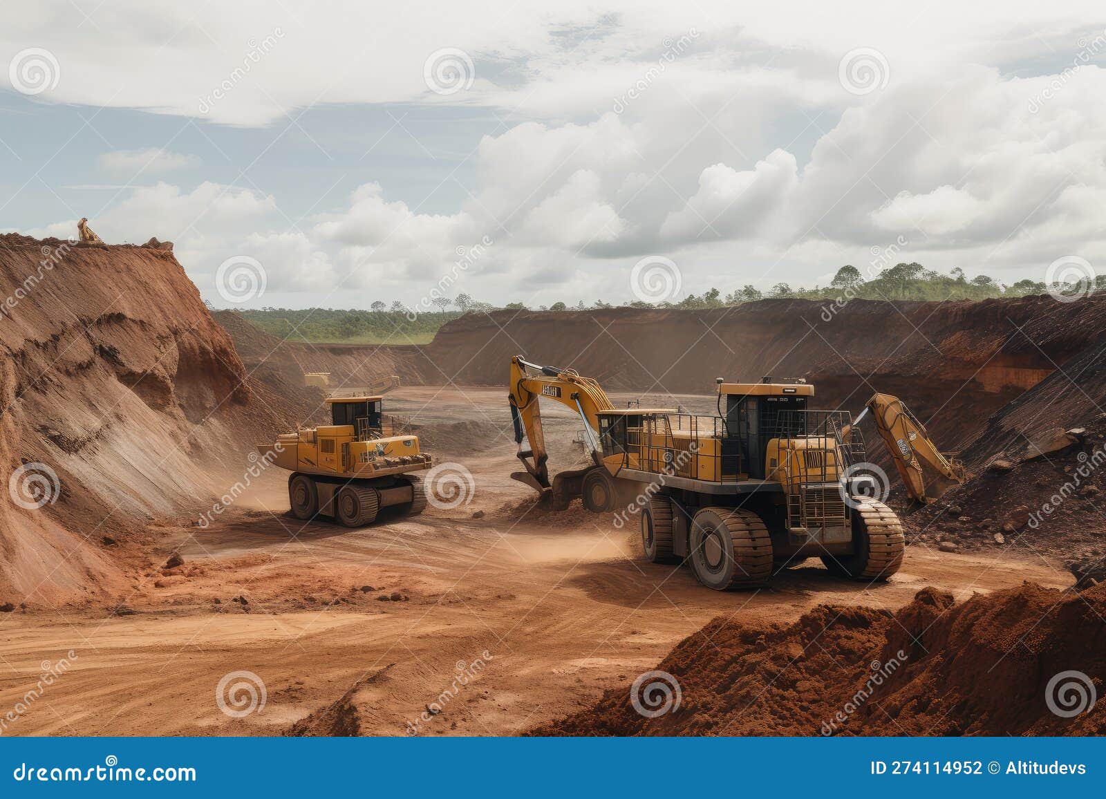 Surface Mining Operation, with Massive Earthmoving Equipment Moving ...