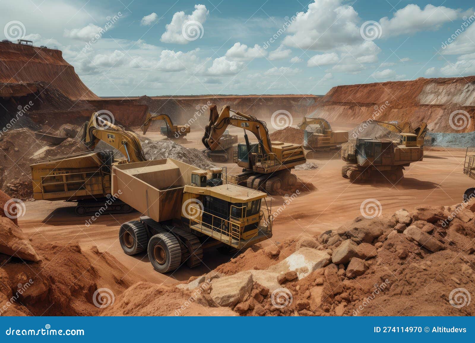 Surface Mining Operation, with Massive Earthmoving Equipment Moving ...