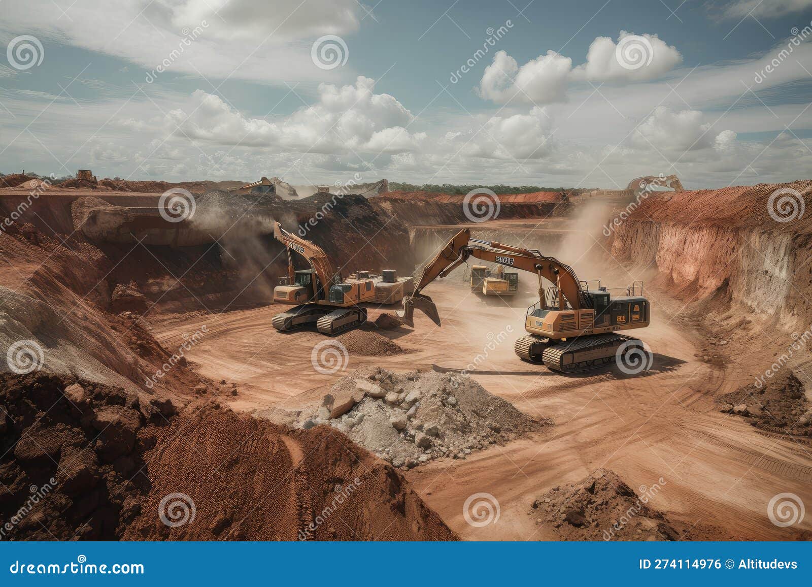 Surface Mining Operation, with Massive Earthmoving Equipment Moving ...