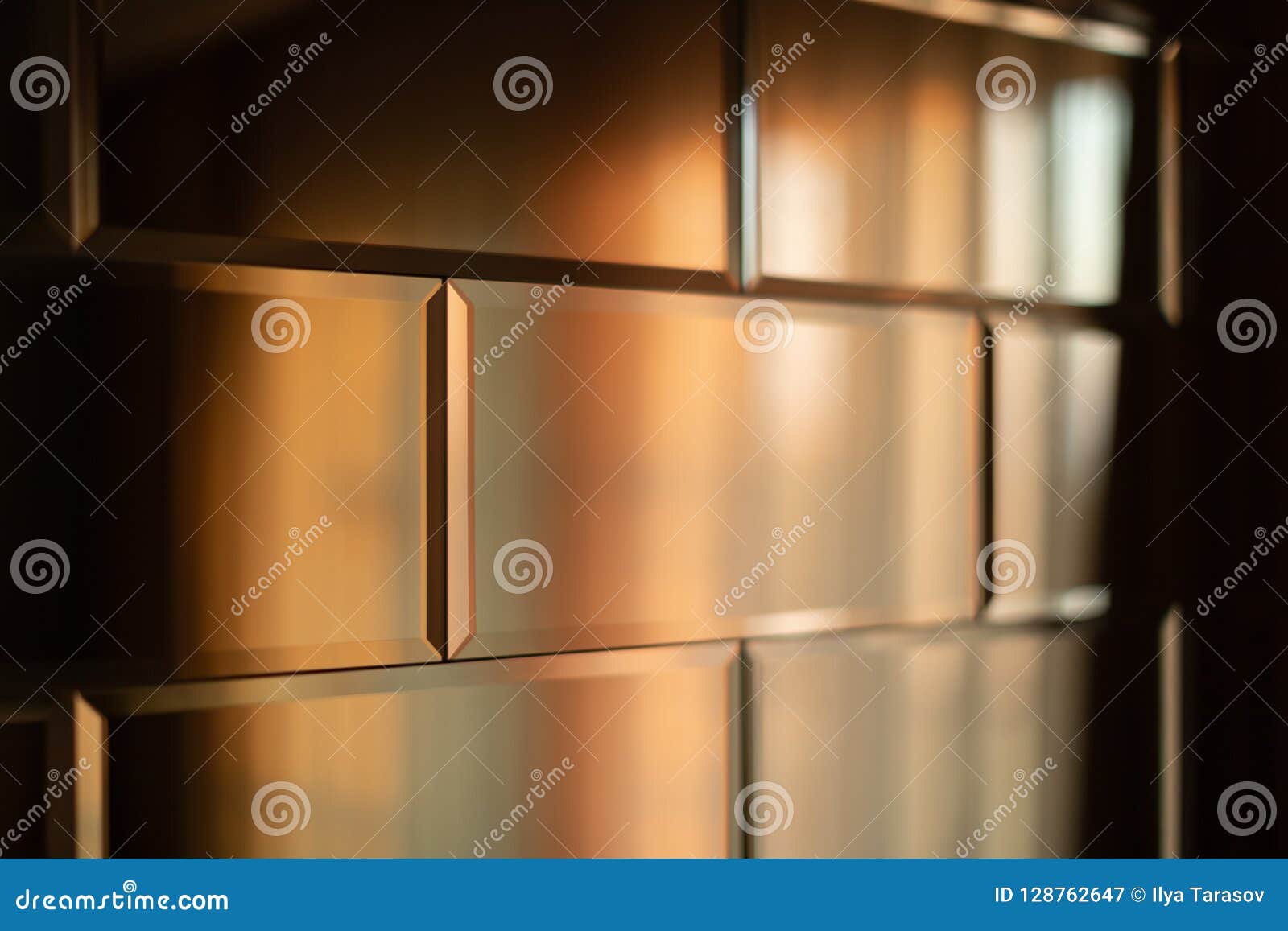 The Surface of the Mirror Tiles. Wall of Mirrored Tiles with Edges ...