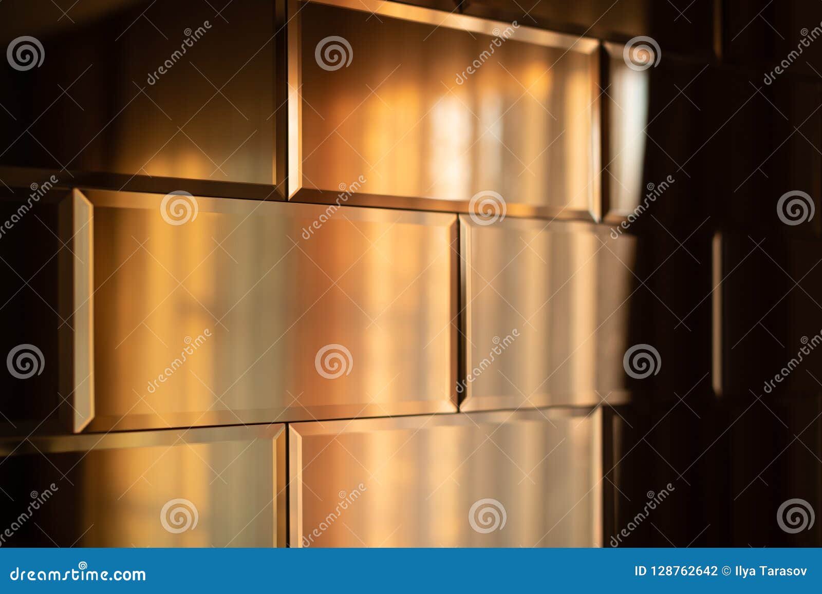 The Surface of the Mirror Tiles. Wall of Mirrored Tiles with Edges ...