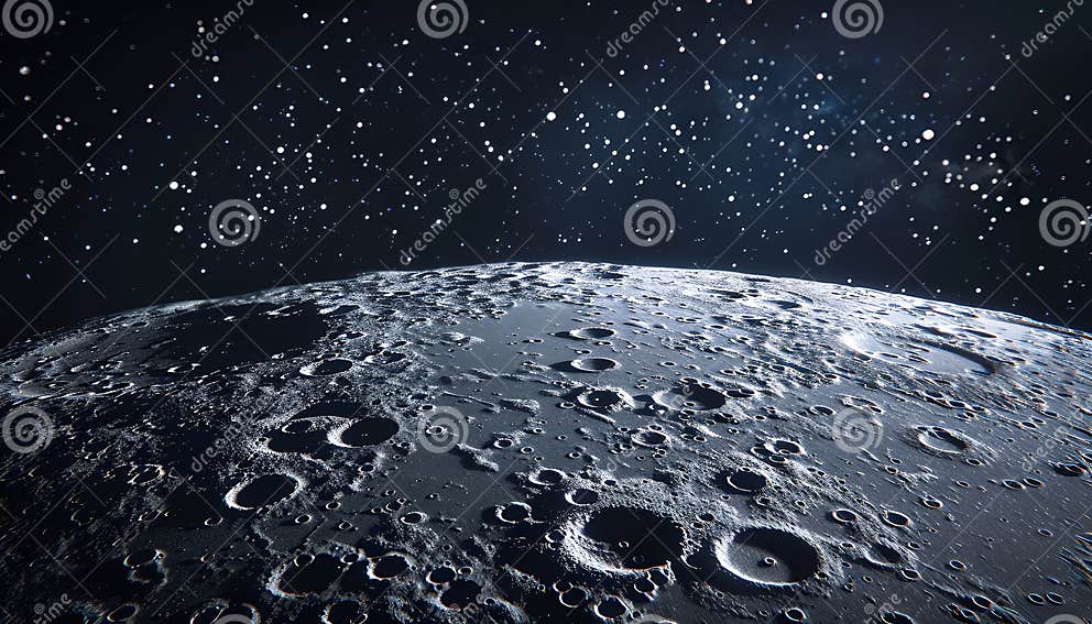 The Surface of the Moon with Craters in Outer Space. Moon with Stars Stock Image - Image of ...