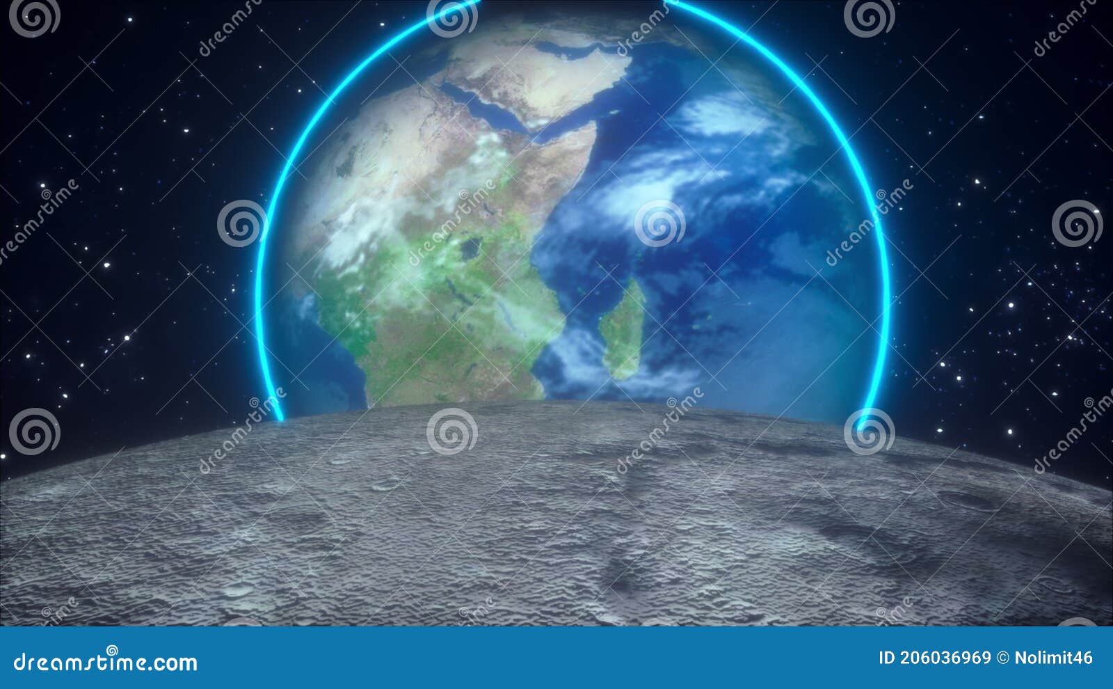 The Surface of the Moon Overlooking the Earth Planet and Stars ...