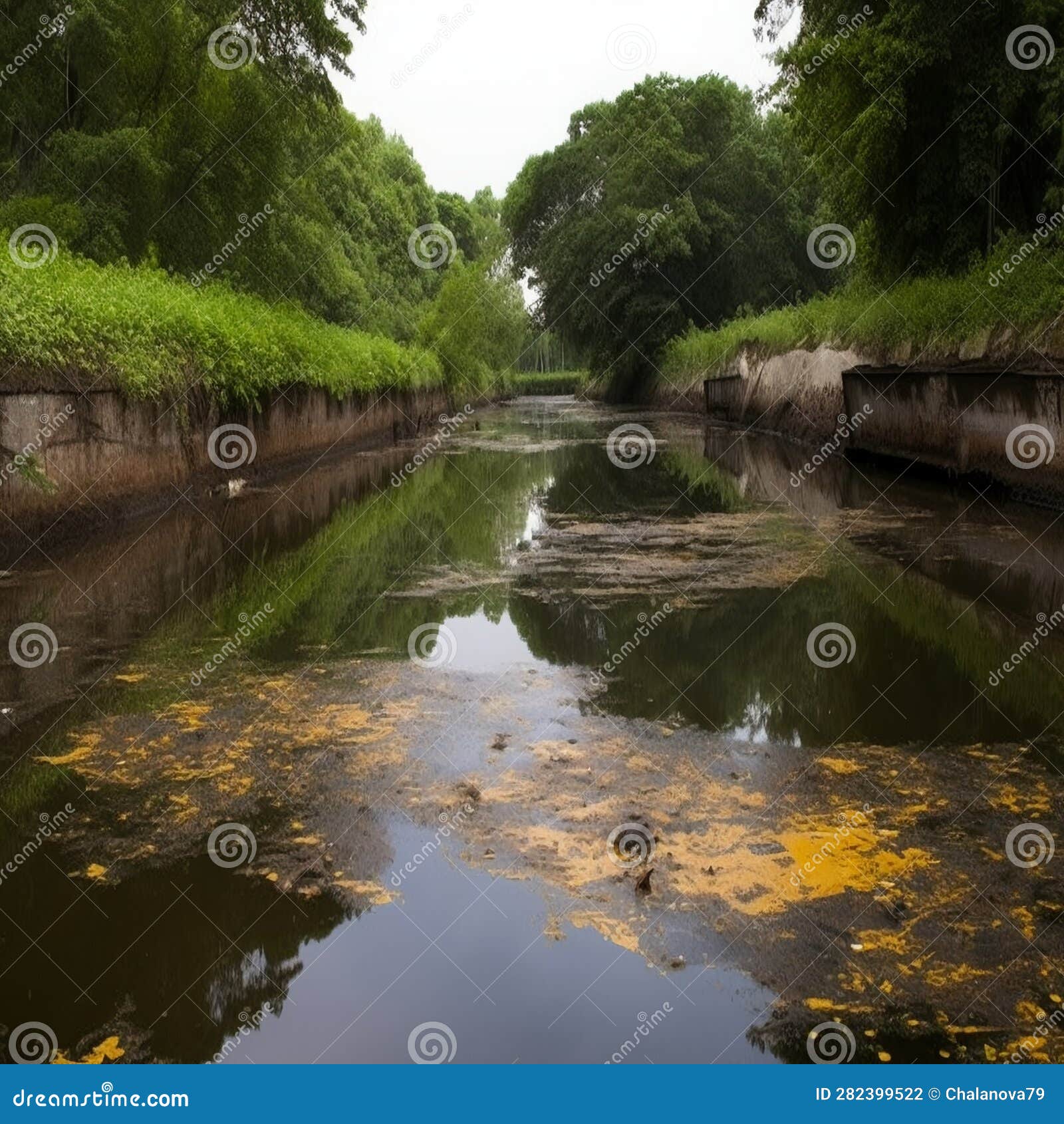 Surface Pollution on the Canal or River. Generative Ai Stock ...