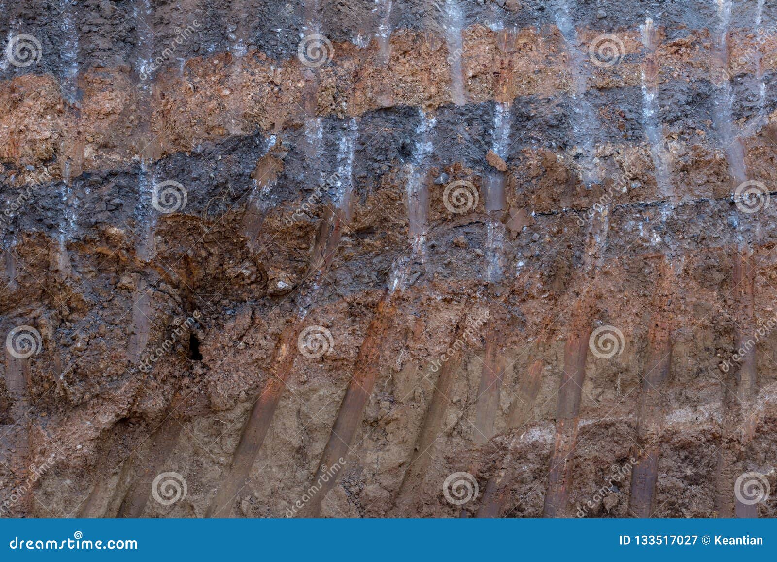 Surface Soil Layer Under the Road with Digging Trails Stock Image ...