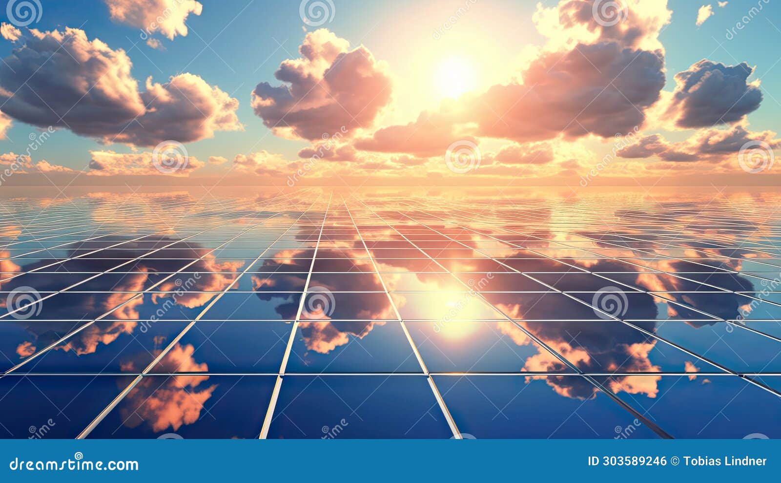 Surface of Solar Panels Reflection of the Sky with Clouds Stock Photo ...
