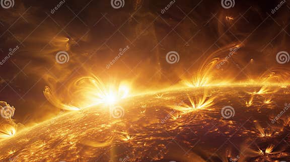 The Surface of the Sun with Solar Flares. Realistic Close-up Image of ...