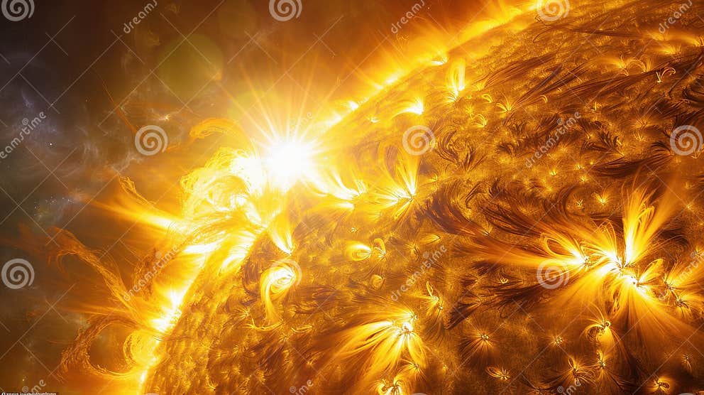 The Surface of the Sun with Solar Flares. Realistic Close-up Image of ...