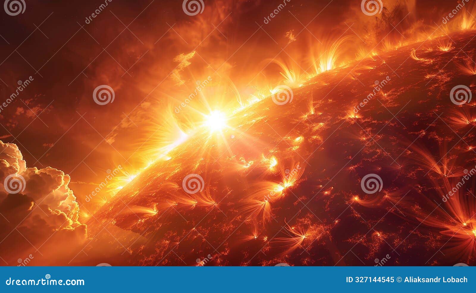 The Surface of the Sun with Solar Flares. Realistic Close-up Image of ...