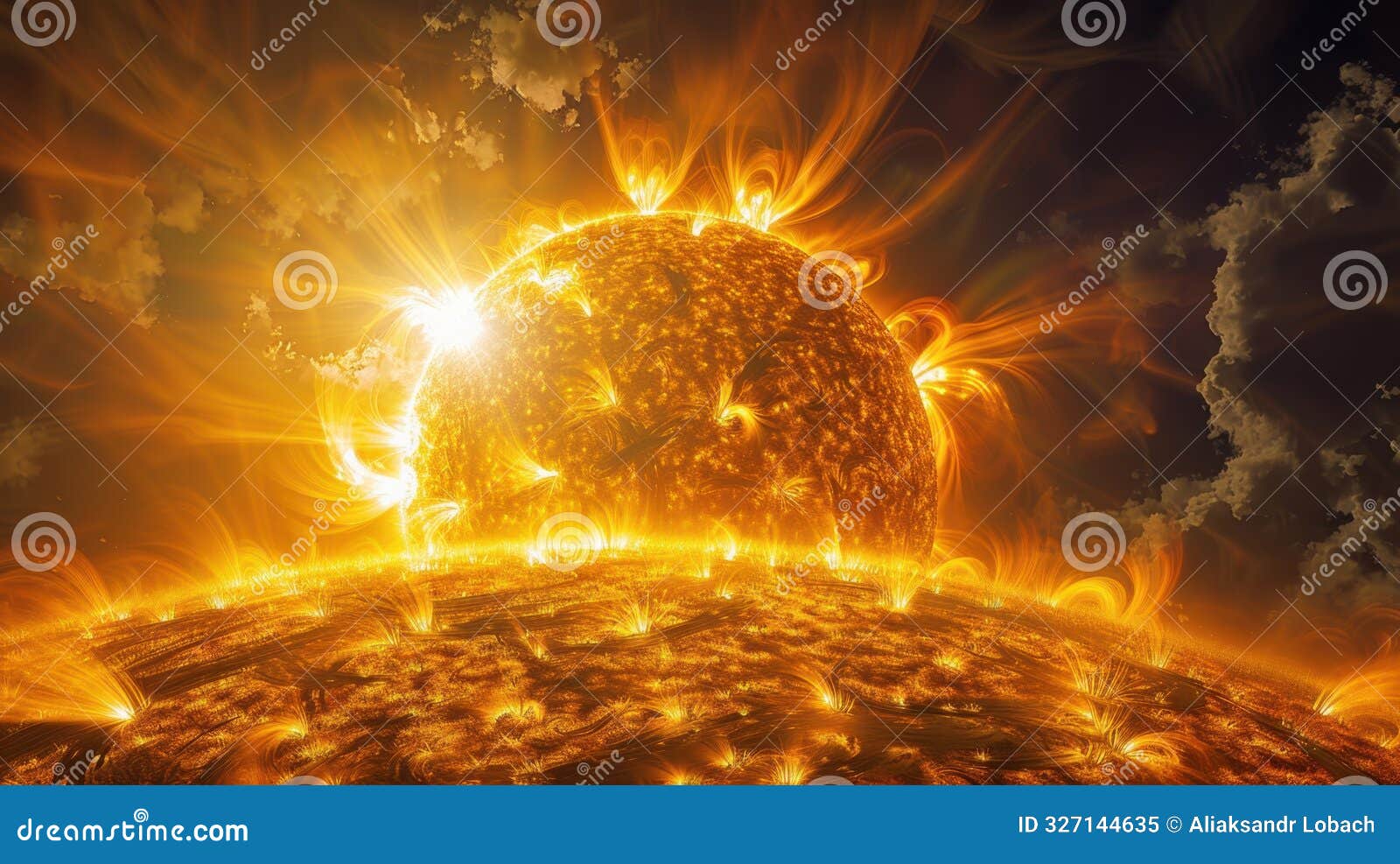 The Surface of the Sun with Solar Flares. Realistic Close-up Image of ...