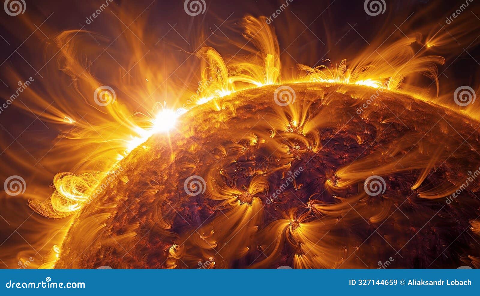 The Surface of the Sun with Solar Flares. Realistic Close-up Image of ...