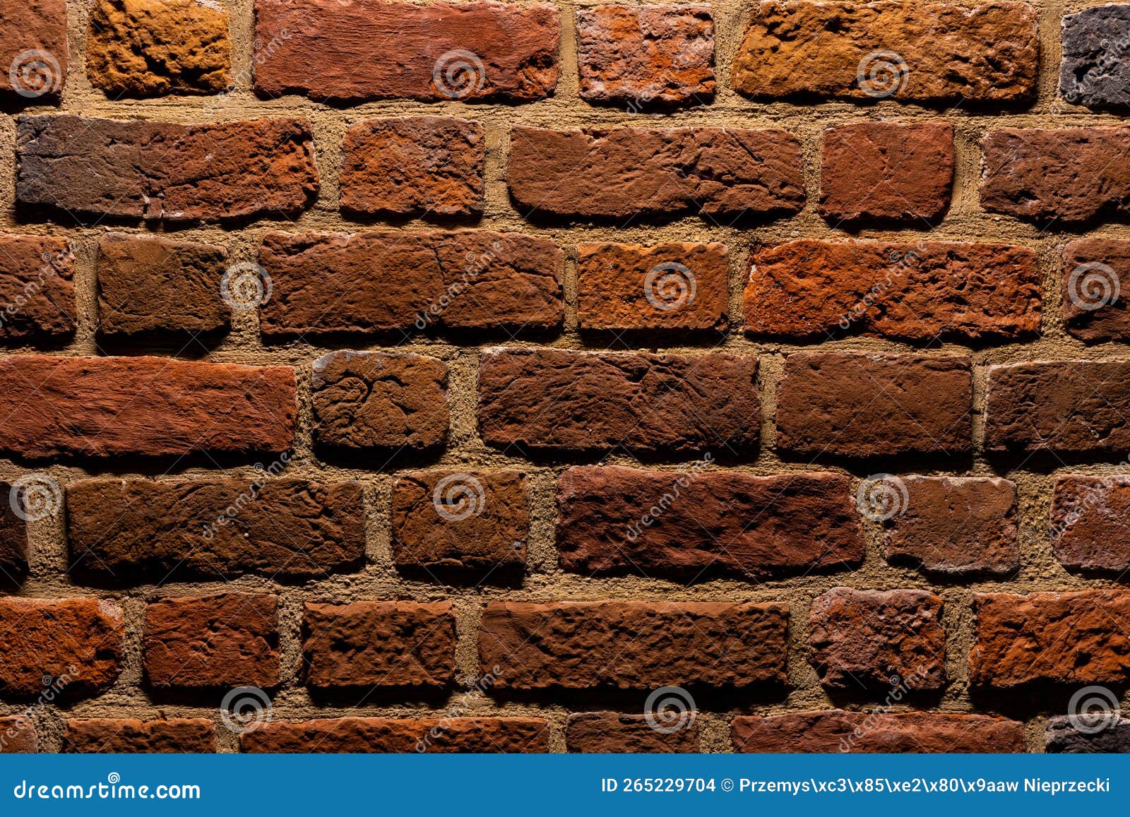 A Red Brick Wall Illuminated at Night. Stock Photo - Image of vintage ...