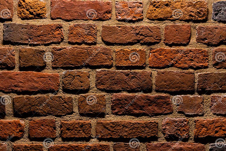 A Red Brick Wall Illuminated at Night. Stock Photo - Image of vintage ...