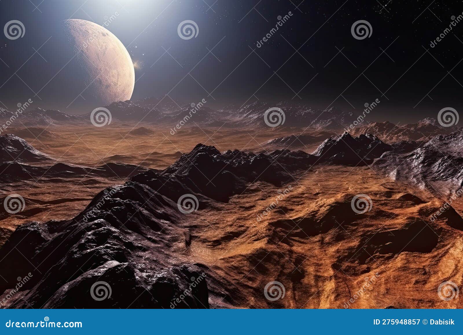 Surface of Unknown Planet with Craters and Mountains. Generative AI ...