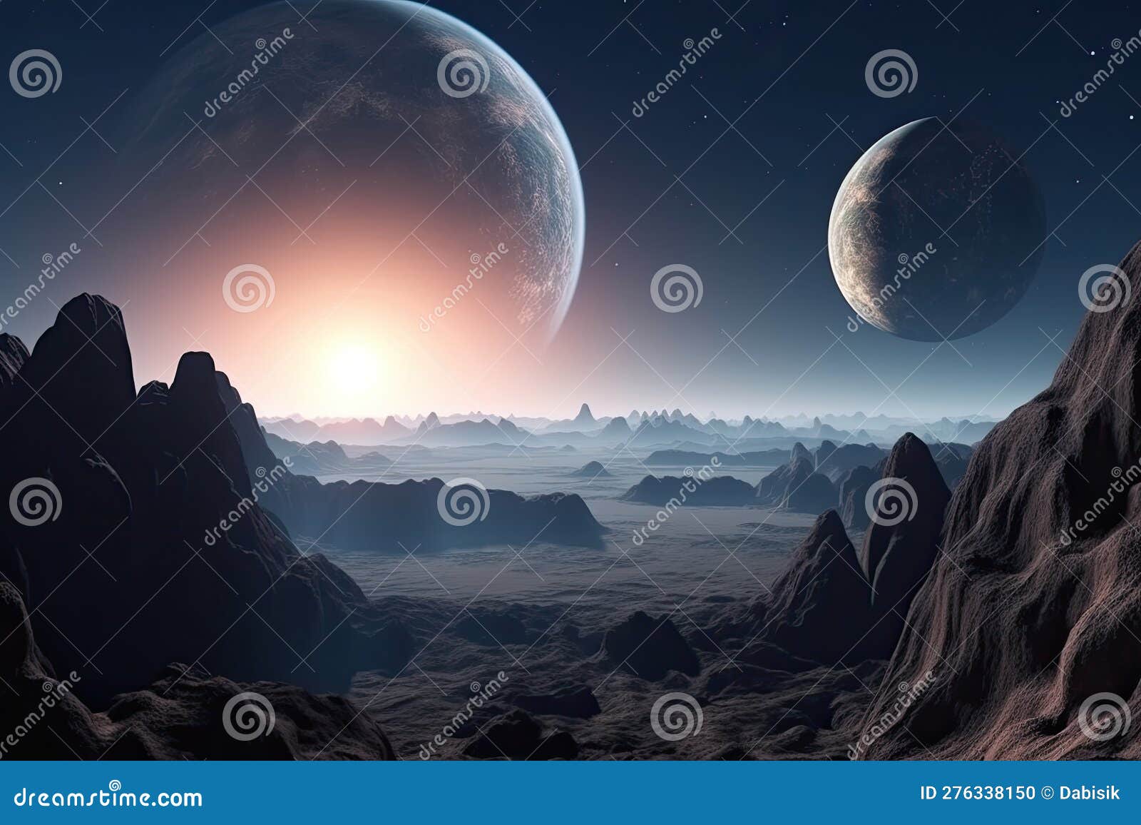 Surface of Unknown Planet with Craters and Mountains. Generative AI ...