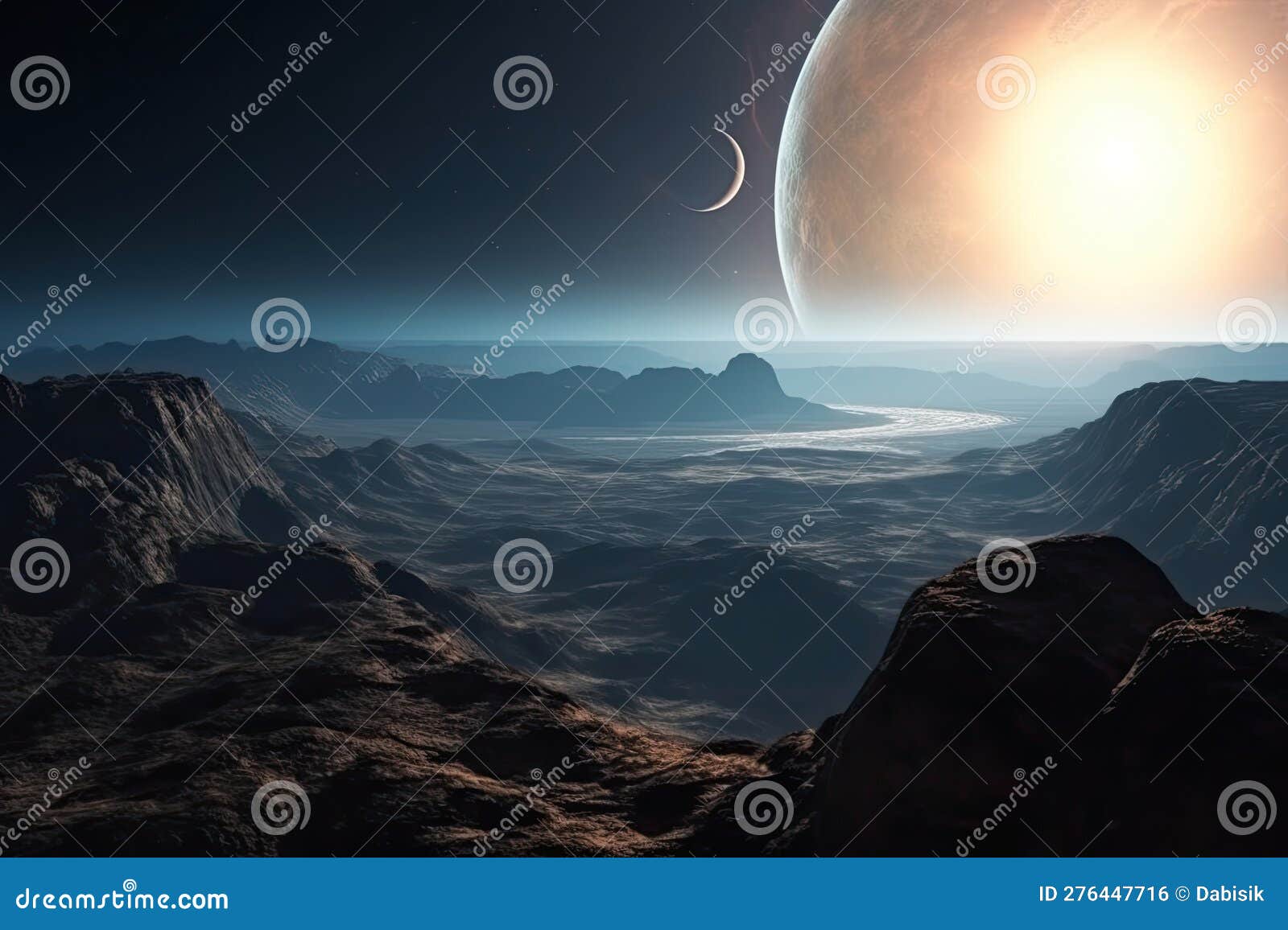 Surface of Unknown Planet with Craters and Mountains. Generative AI ...