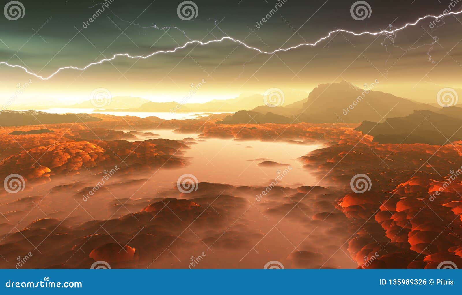 Surface of Venus. Hot Lava Flows on Venus Stock Illustration ...
