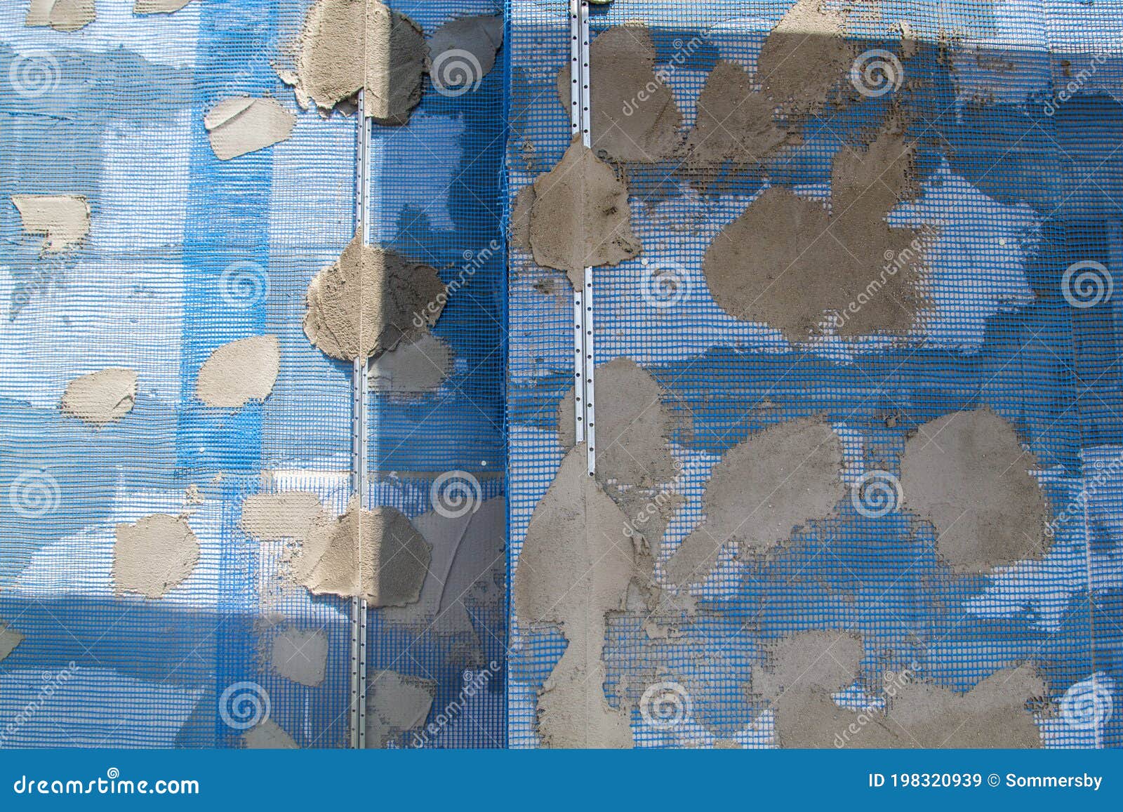 Surface Of Wall With Applied Construction Grid And Guides For Plaster ...