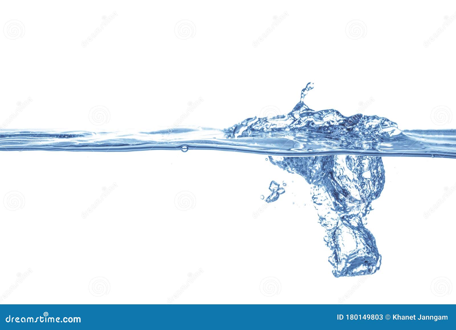 The Surface of the Water Splashes Blue, the Side View is Set on a White ...