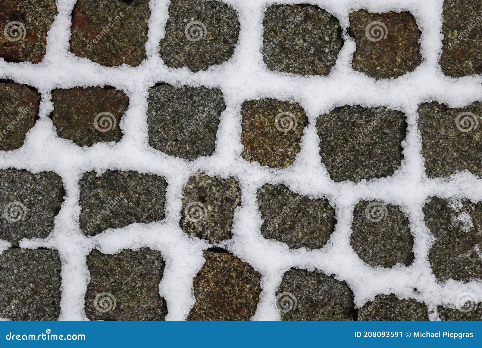 Surface of White Snow on an Old Cobblestone Way in Winter Stock Image ...