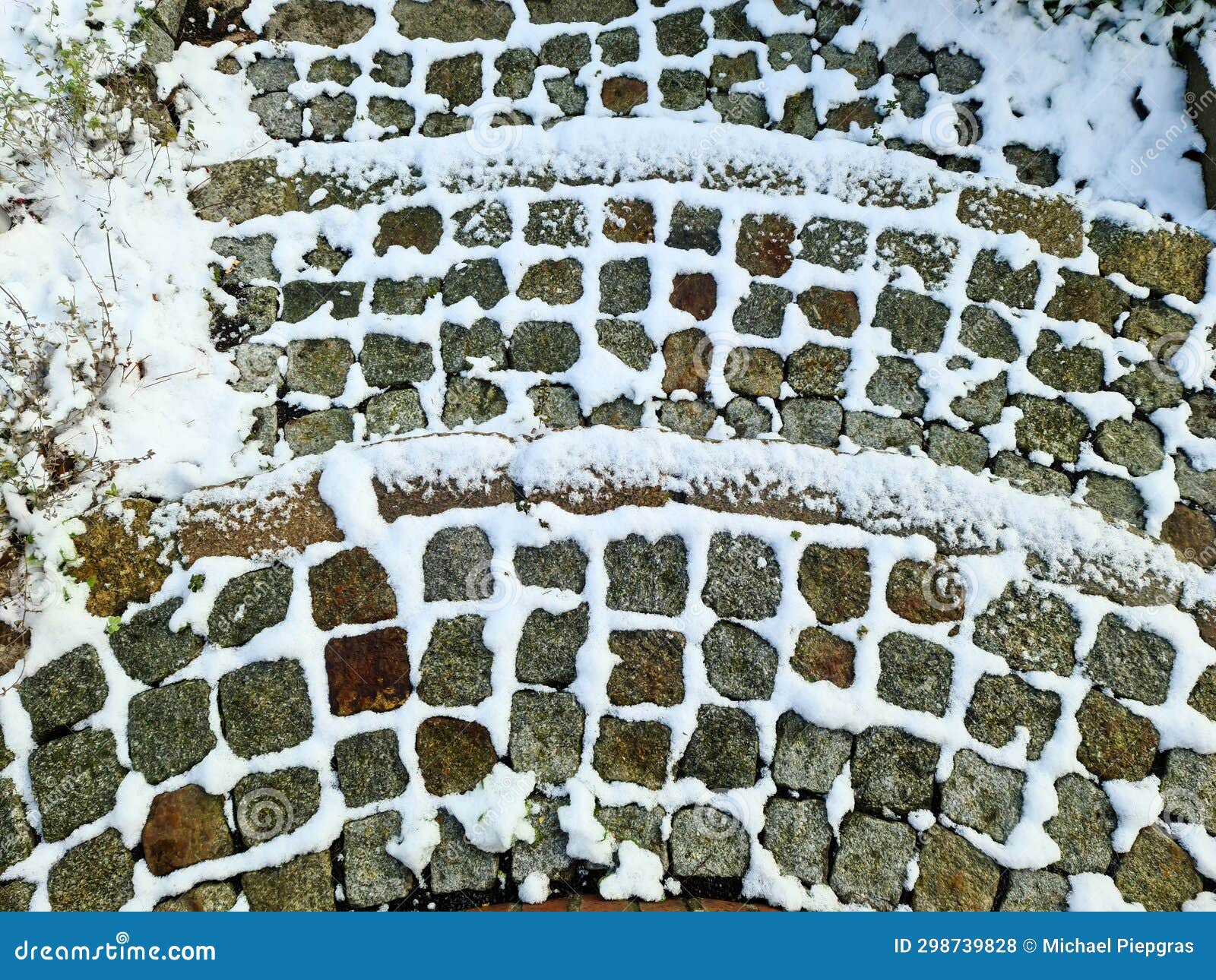 Surface of White Snow on an Old Cobblestone Way in Winter Stock Photo ...