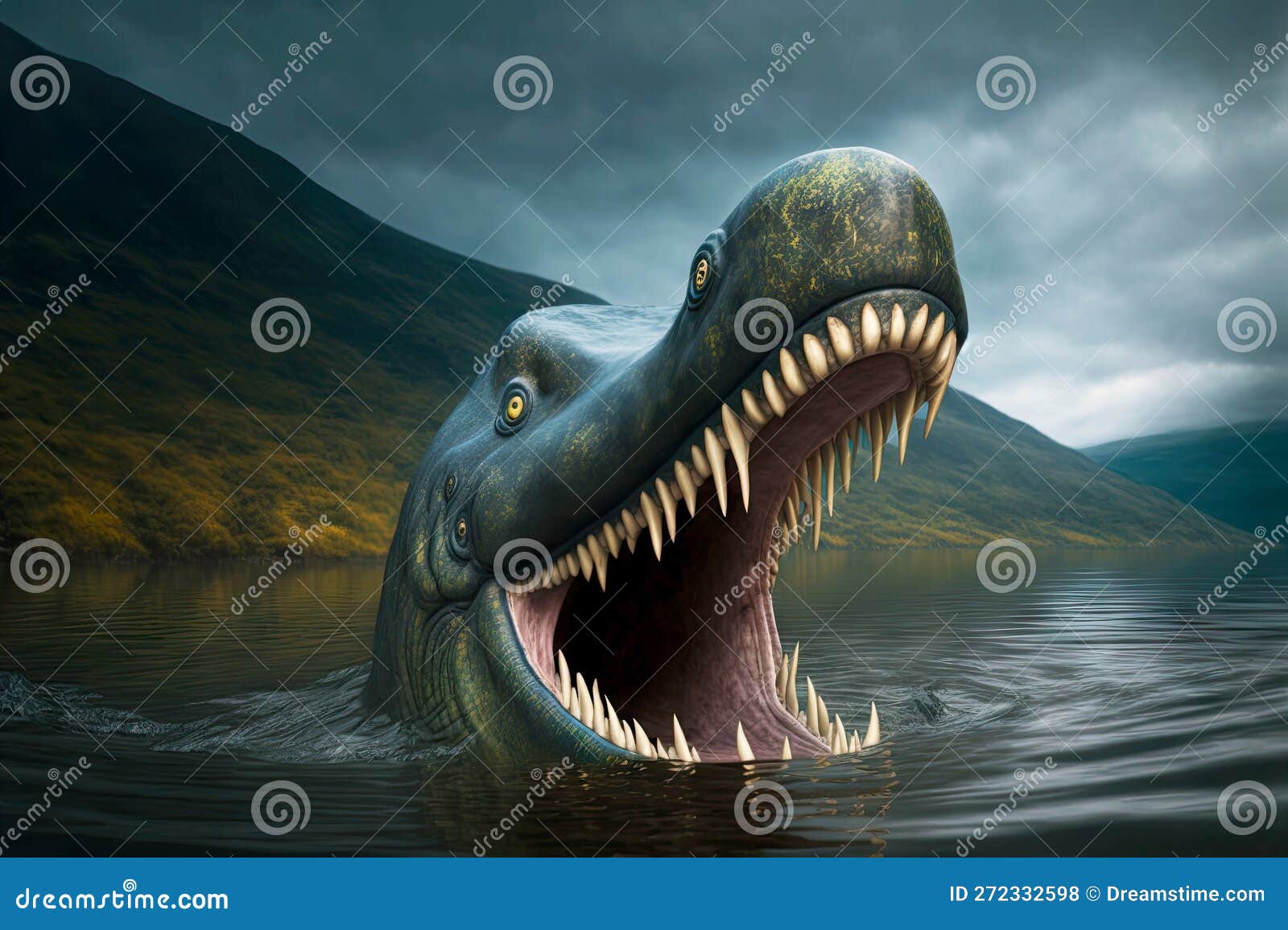 Surfaced Head of Loch Ness Monster with Teeth Stock Photo - Image of ...