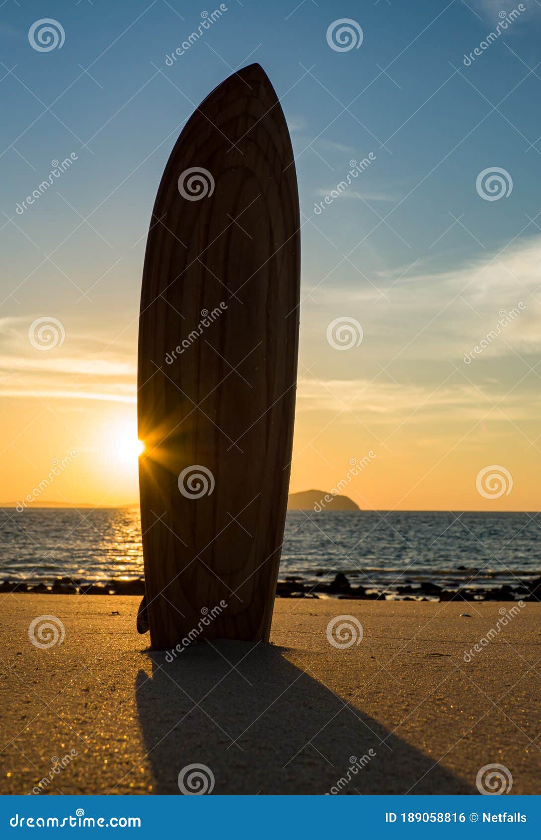 Surfboard on the Beach at Sunset Stock Photo - Image of sunrise, action ...