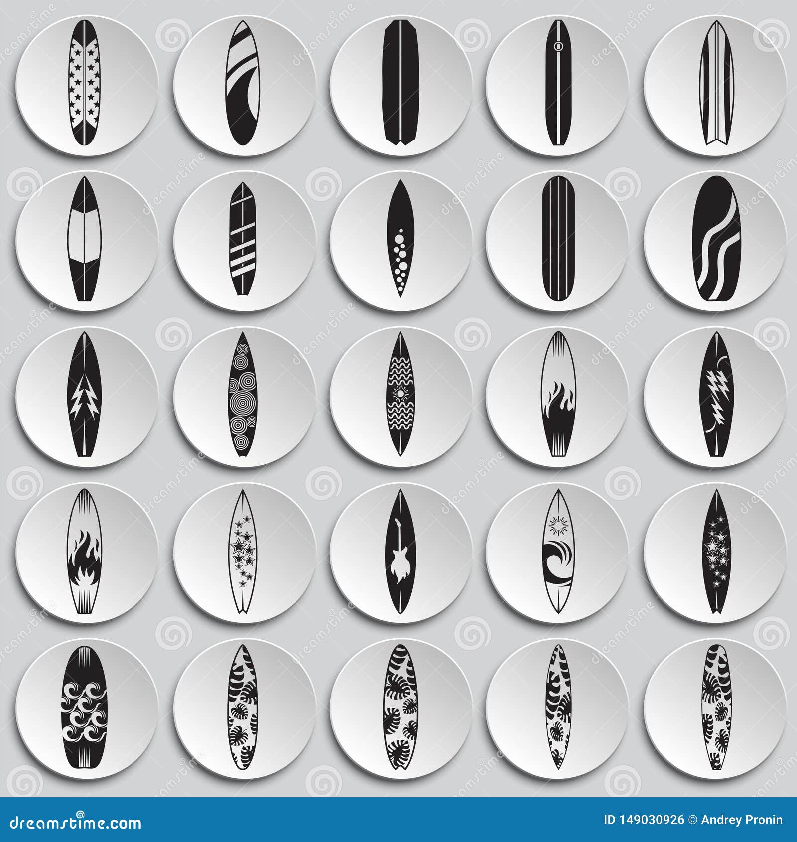 Surfboard Icons Set on Plates Background for Graphic and Web Design ...