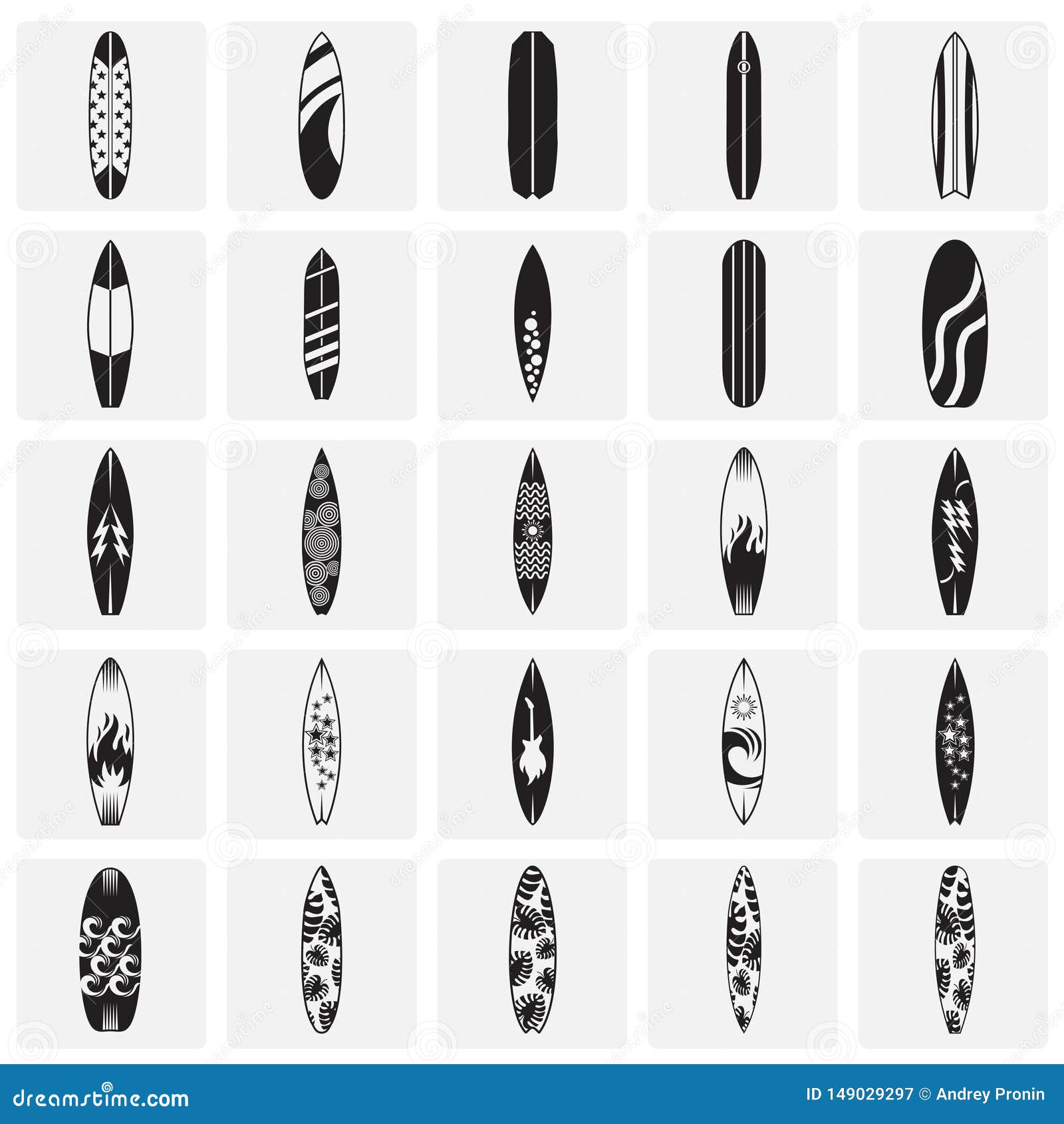 Surfboard Icons Set on Squares Background for Graphic and Web Design ...