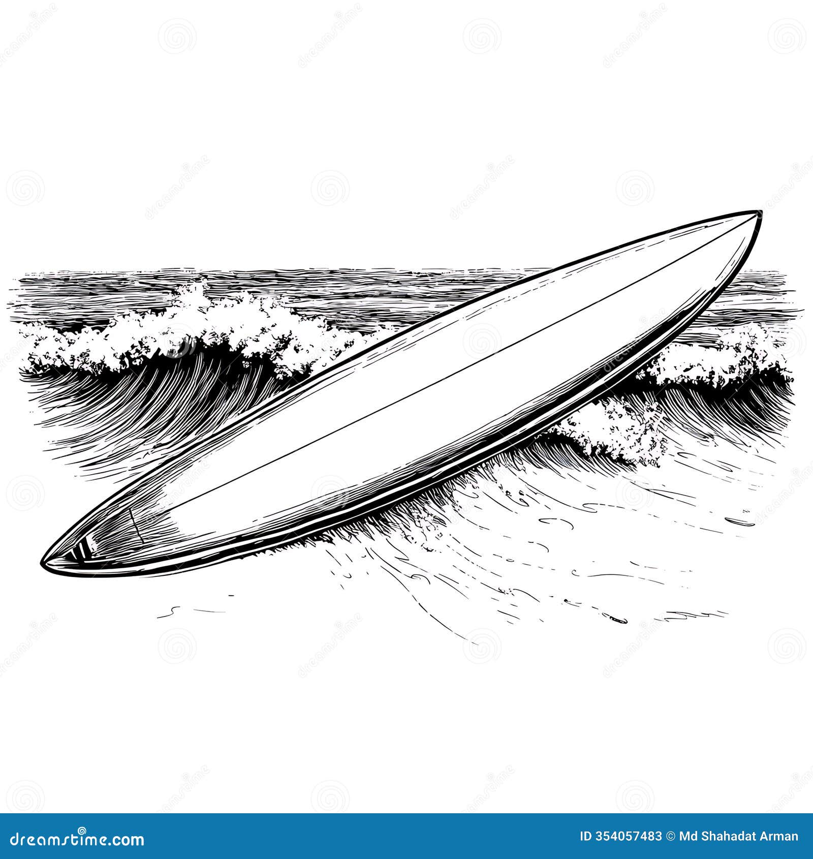 Surfboard on Ocean Waves, Hand-drawn Sketch Stock Illustration ...