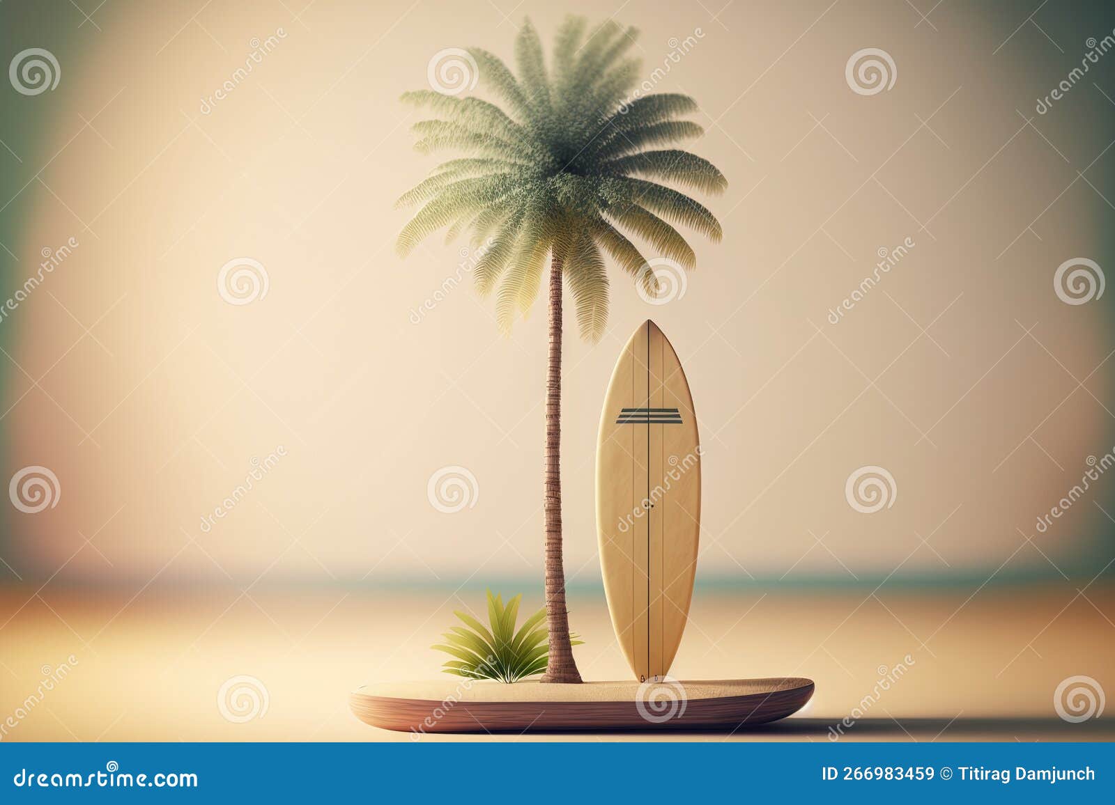 Surfboard and Palm Tree on Tropical Beach. Generative AI Stock ...