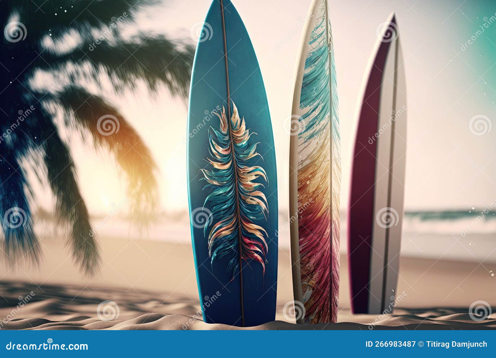 Surfboard and Palm Tree on Tropical Beach. Generative AI Stock ...