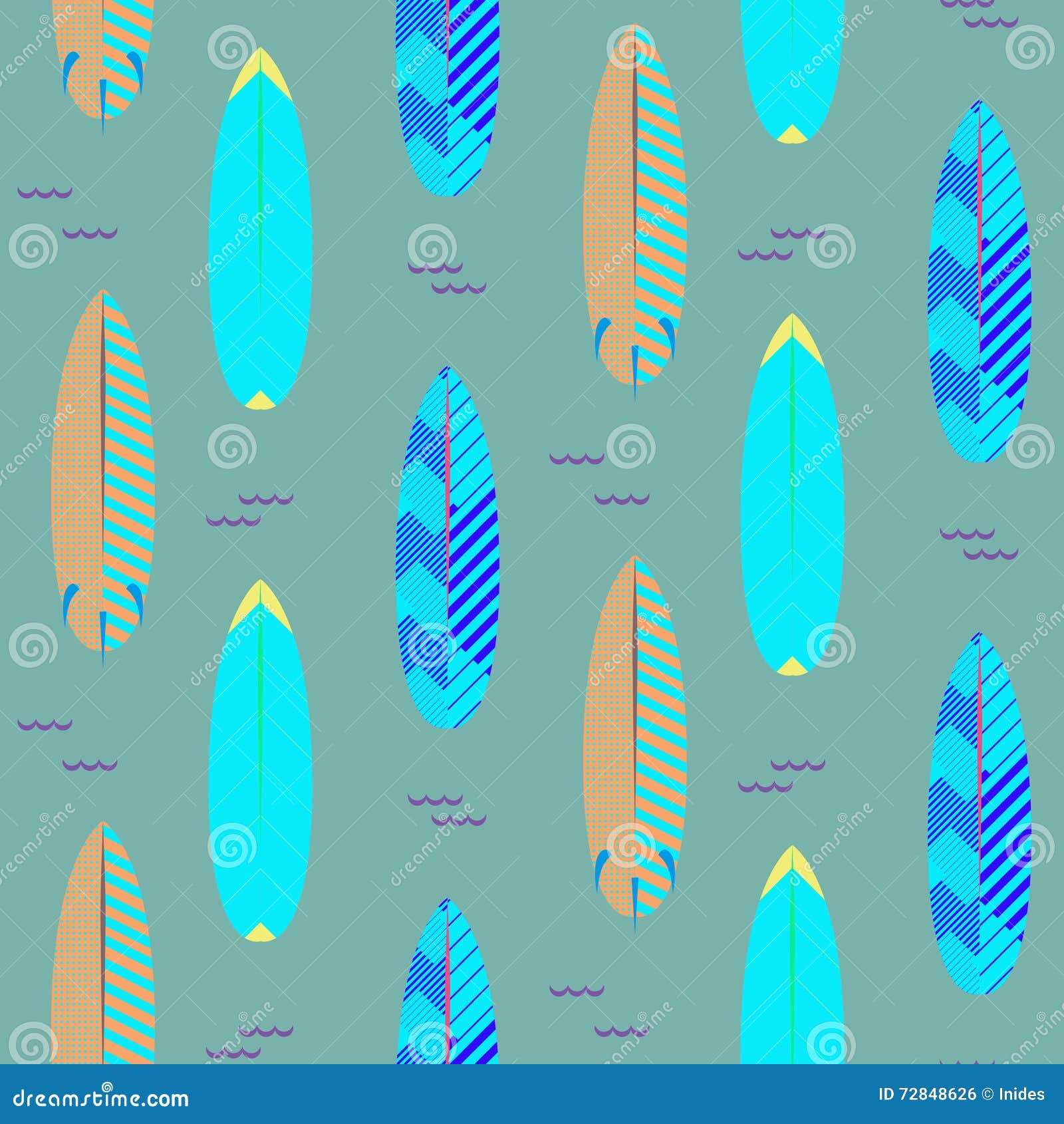 Surfboard Seamless Vector Pattern. Blue and Cyan Striped Boards on ...