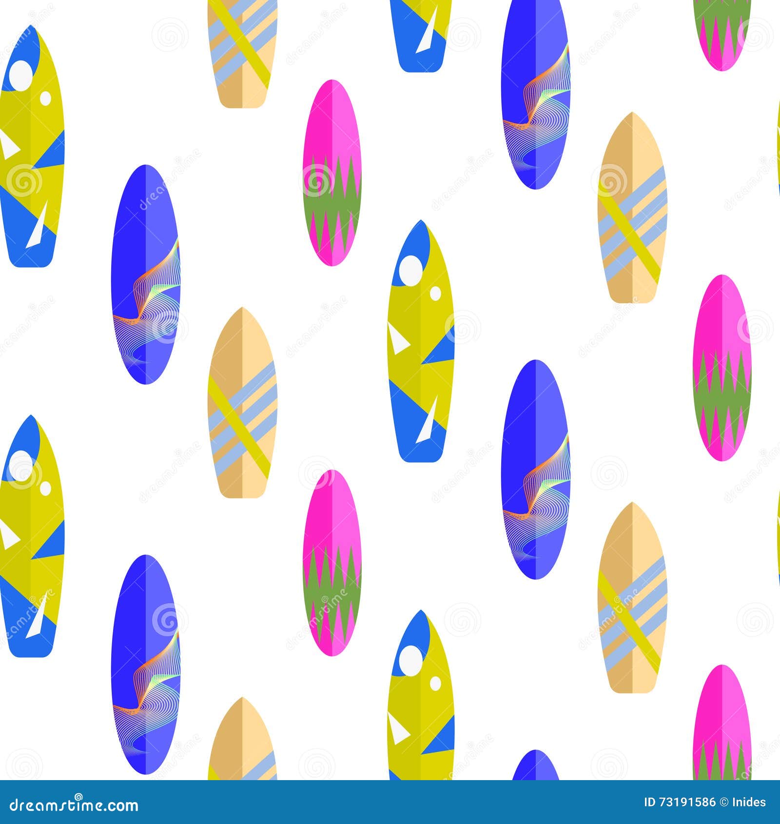 Surfboard Seamless Vector Pattern. Multicolor Boards on White. Stock ...