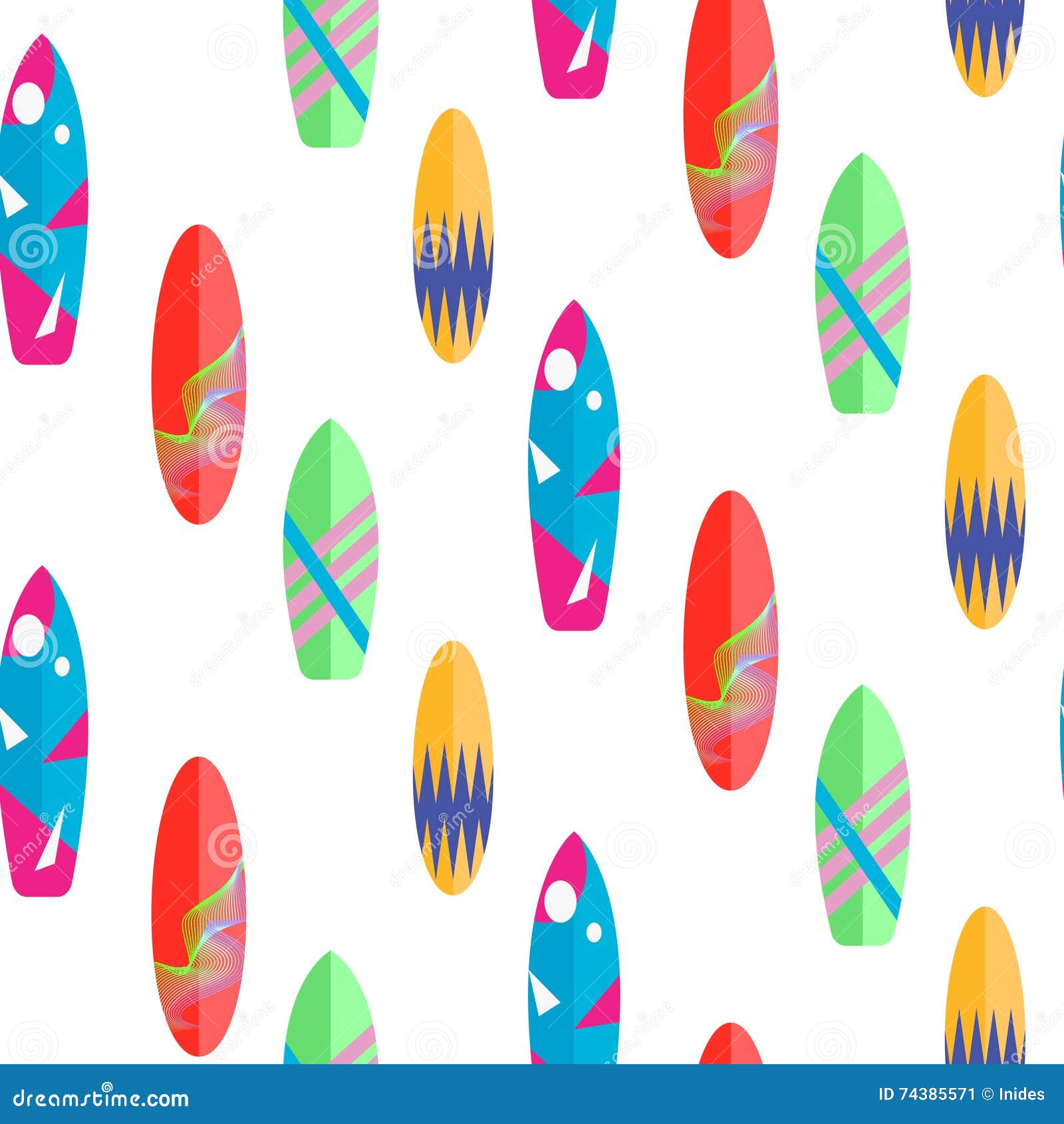 Surfboard Seamless Vector Pattern. Multicolor Boards on White. Stock ...