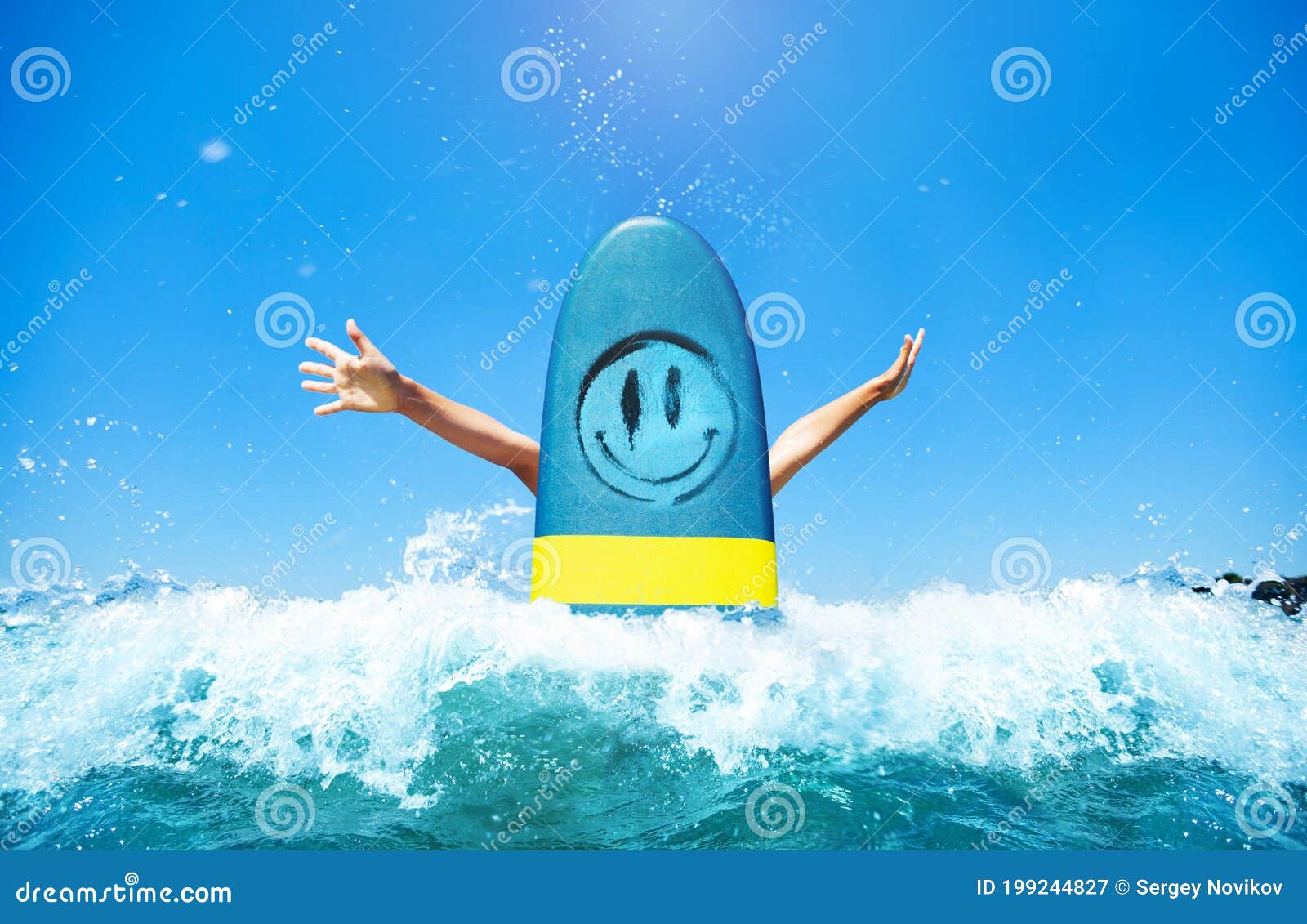 Surfboard with Smile Face on in Waves Splashes Stock Image - Image of ...