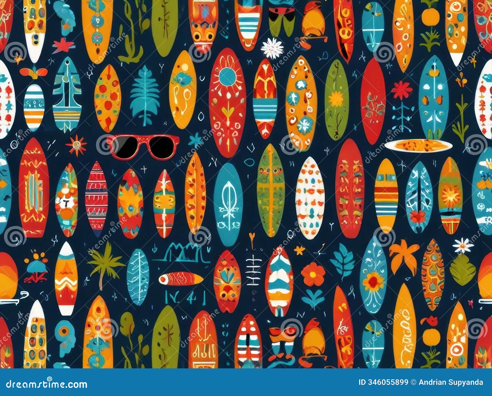 Surfboard Summer, Vibrant Tropical Designs & Patterns Stock Image ...