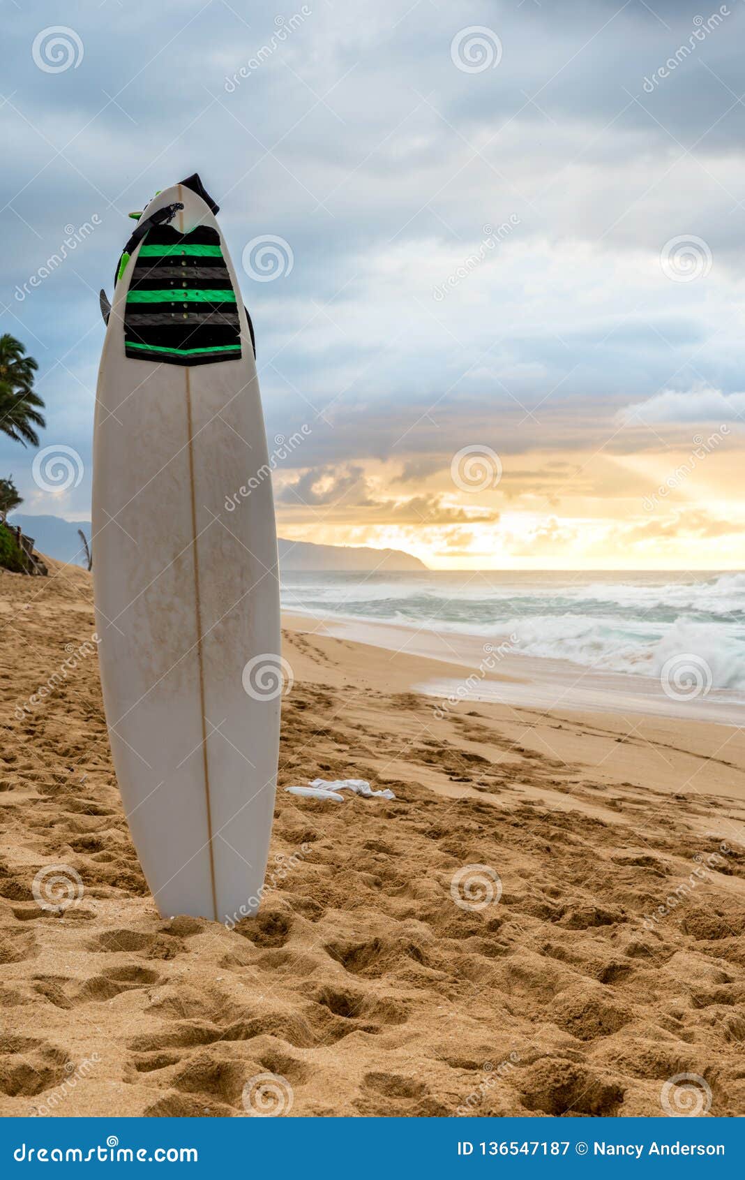 Surfboard on Sunset Beach in Hawaii Stock Image - Image of island ...