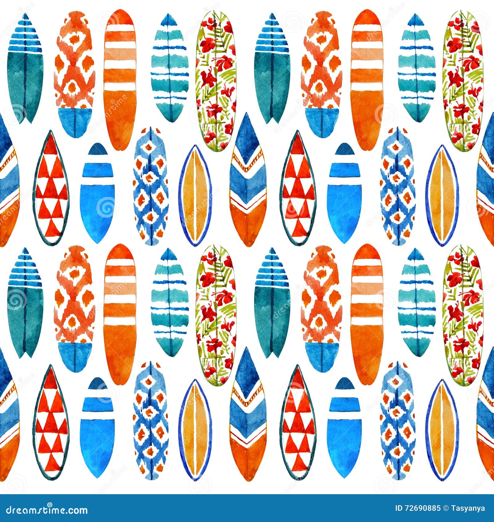 Surfboard Watercolor Seamless Pattern. Stock Illustration ...