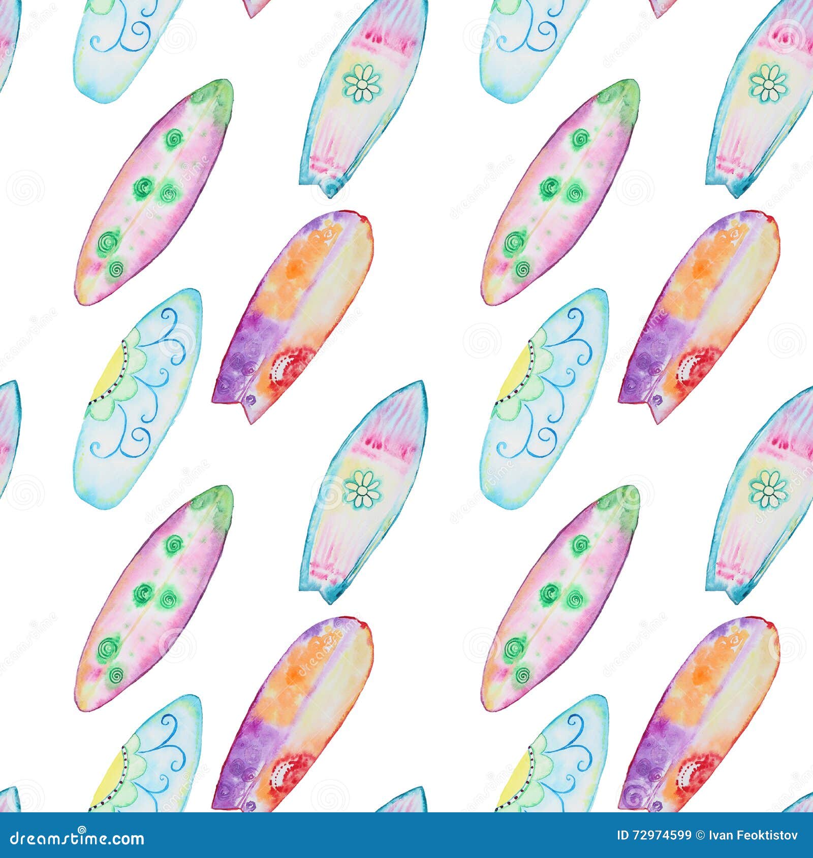Surfboard Watercolor Seamless Pattern Stock Illustration - Illustration ...