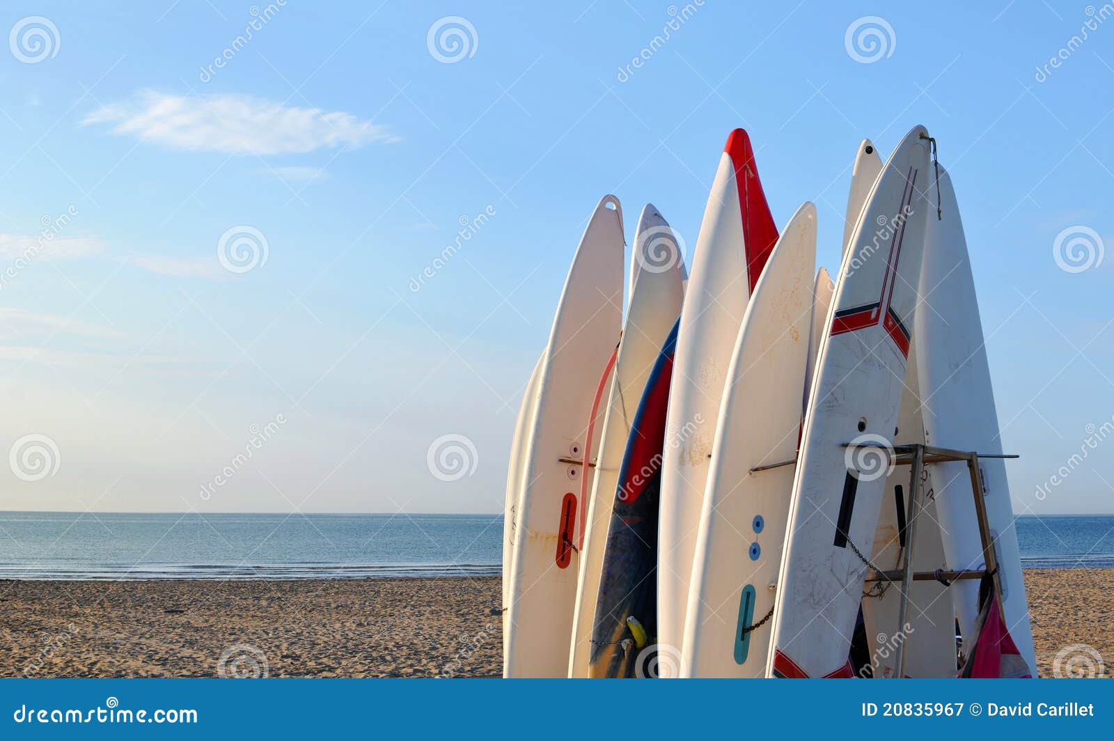 Surfboards Awaiting Fun in the Sun on a Beach Stock Image - Image of ...