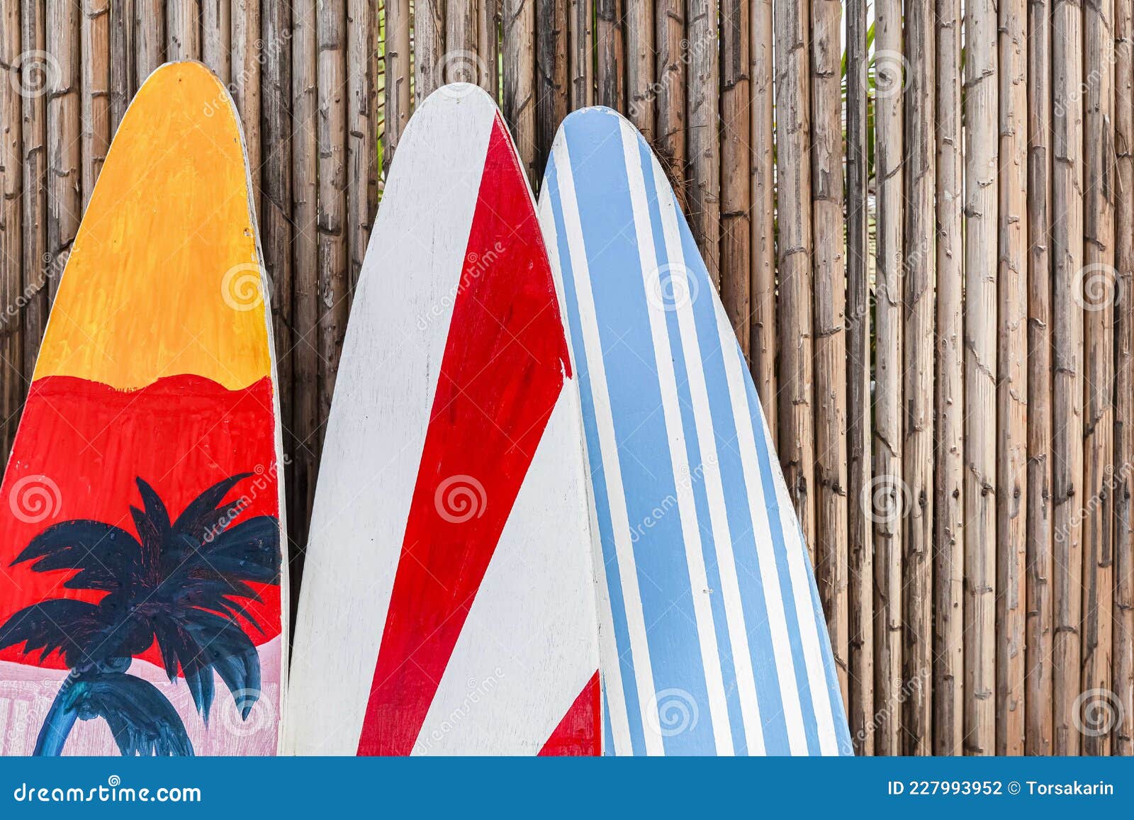 Surfboards and Bamboo Fences Decorate the Beachfront Stock Photo ...