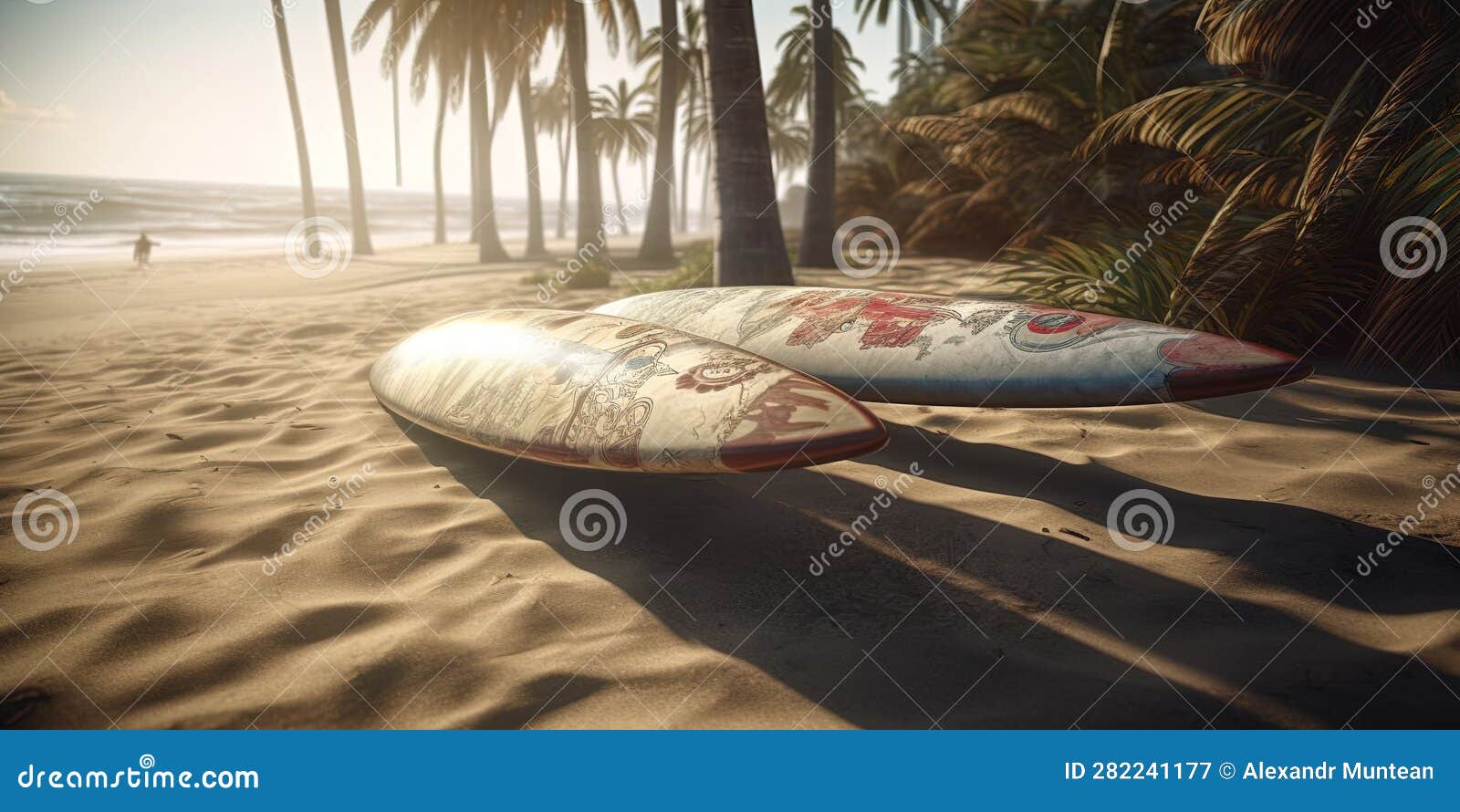 Surfboards on the Beach, Panoramic Image. Stock Image - Image of ...