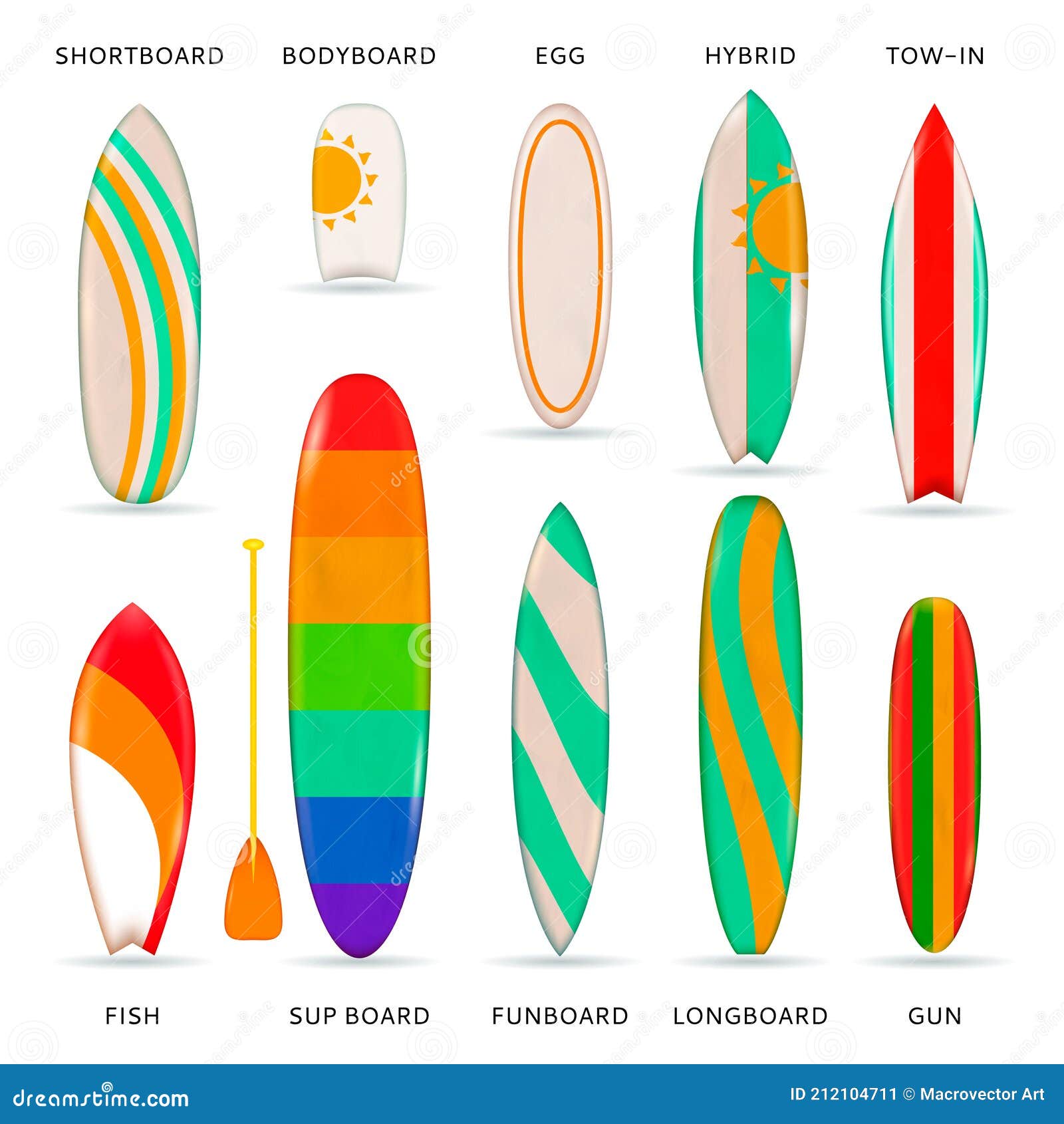 Surfboards Colored Realistic Collection Stock Vector - Illustration of ...