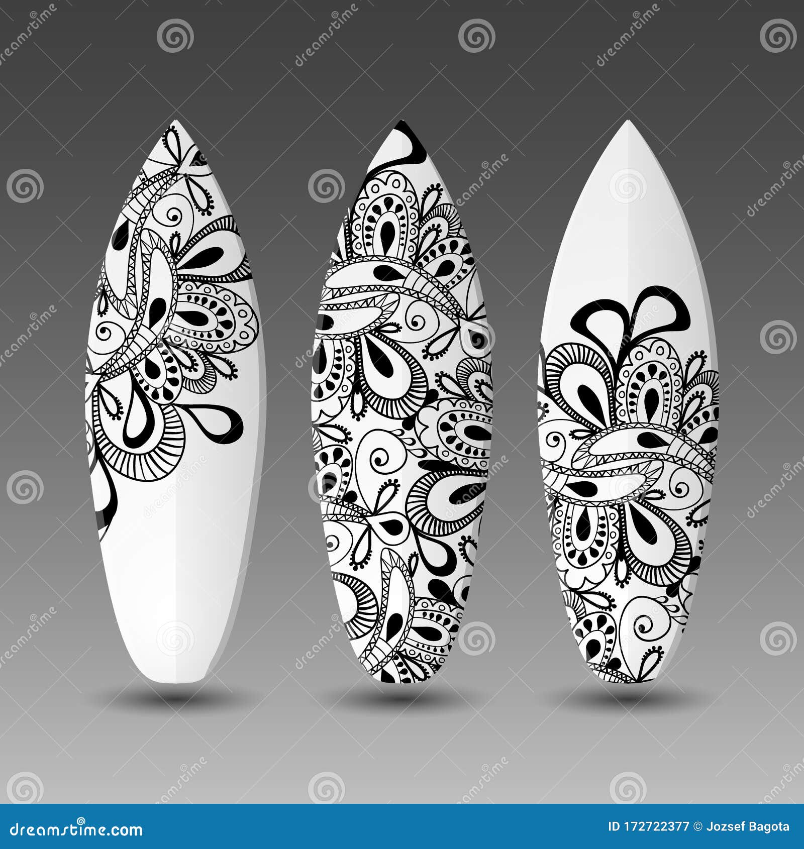 Surfboards Design Template with Abstract Ornamental Pattern Stock ...