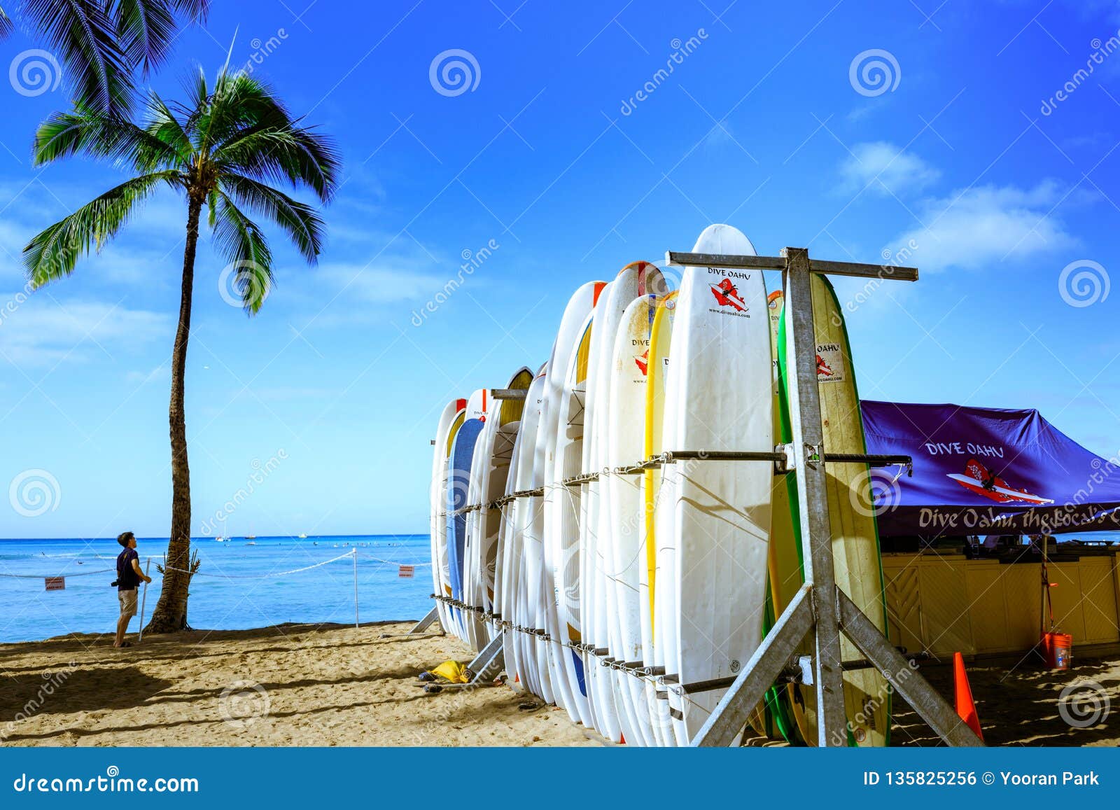 Surfboards Stack on the Landmark Waikiki Beach Editorial Photo - Image ...