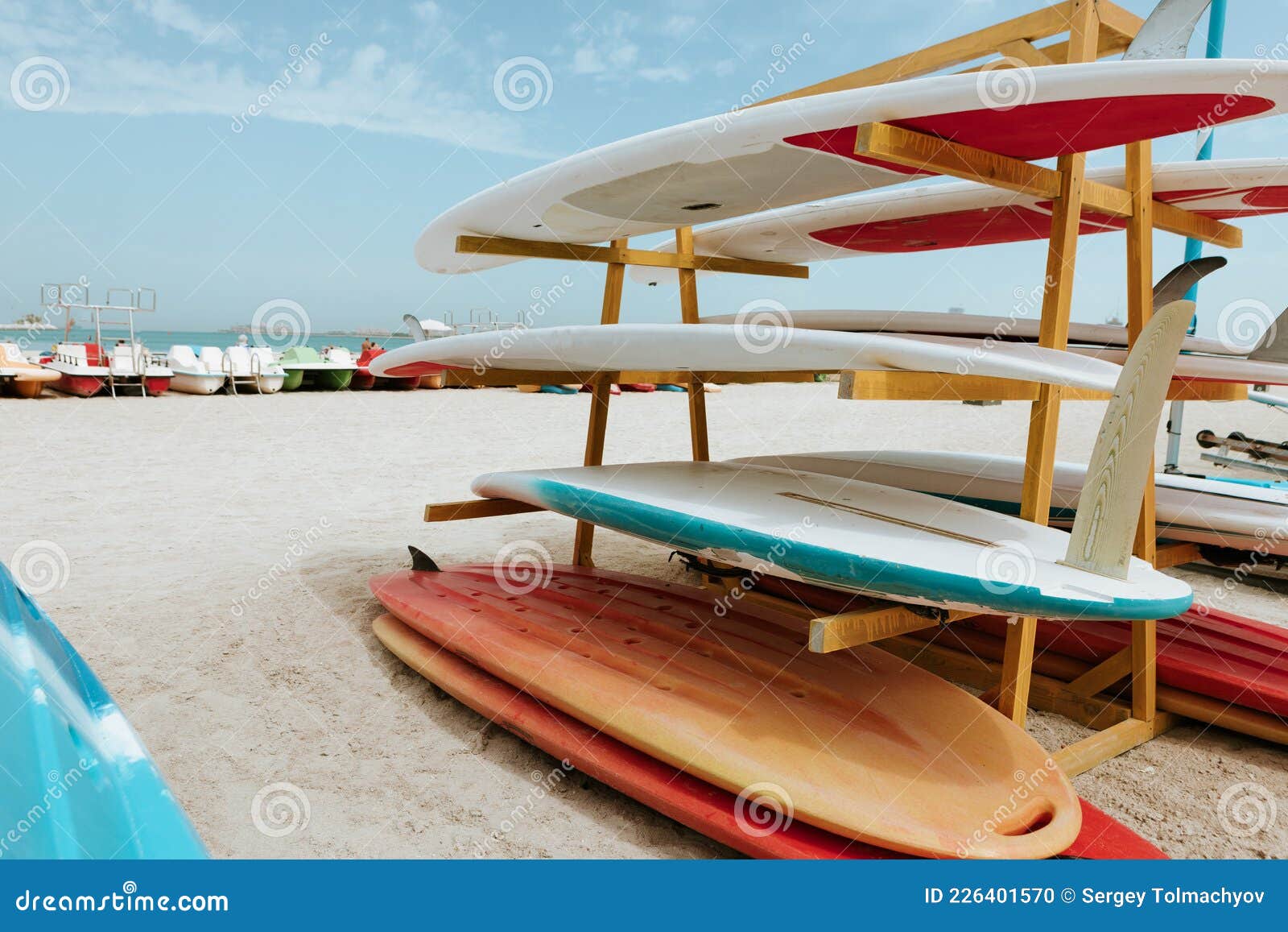Surfboards Stacked on the Rack on a Beach Stock Photo - Image of surf ...