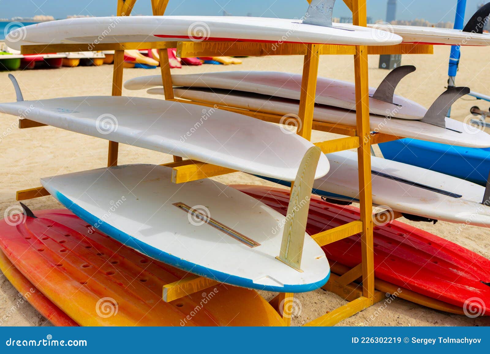 Surfboards Stacked on the Rack on a Beach Stock Image - Image of beach ...