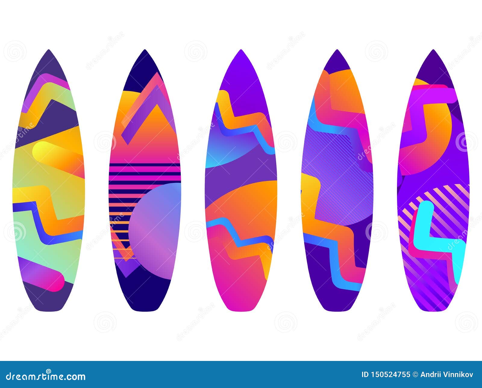 Surfboards on a White Background. Types of Surfboards with a Pattern ...