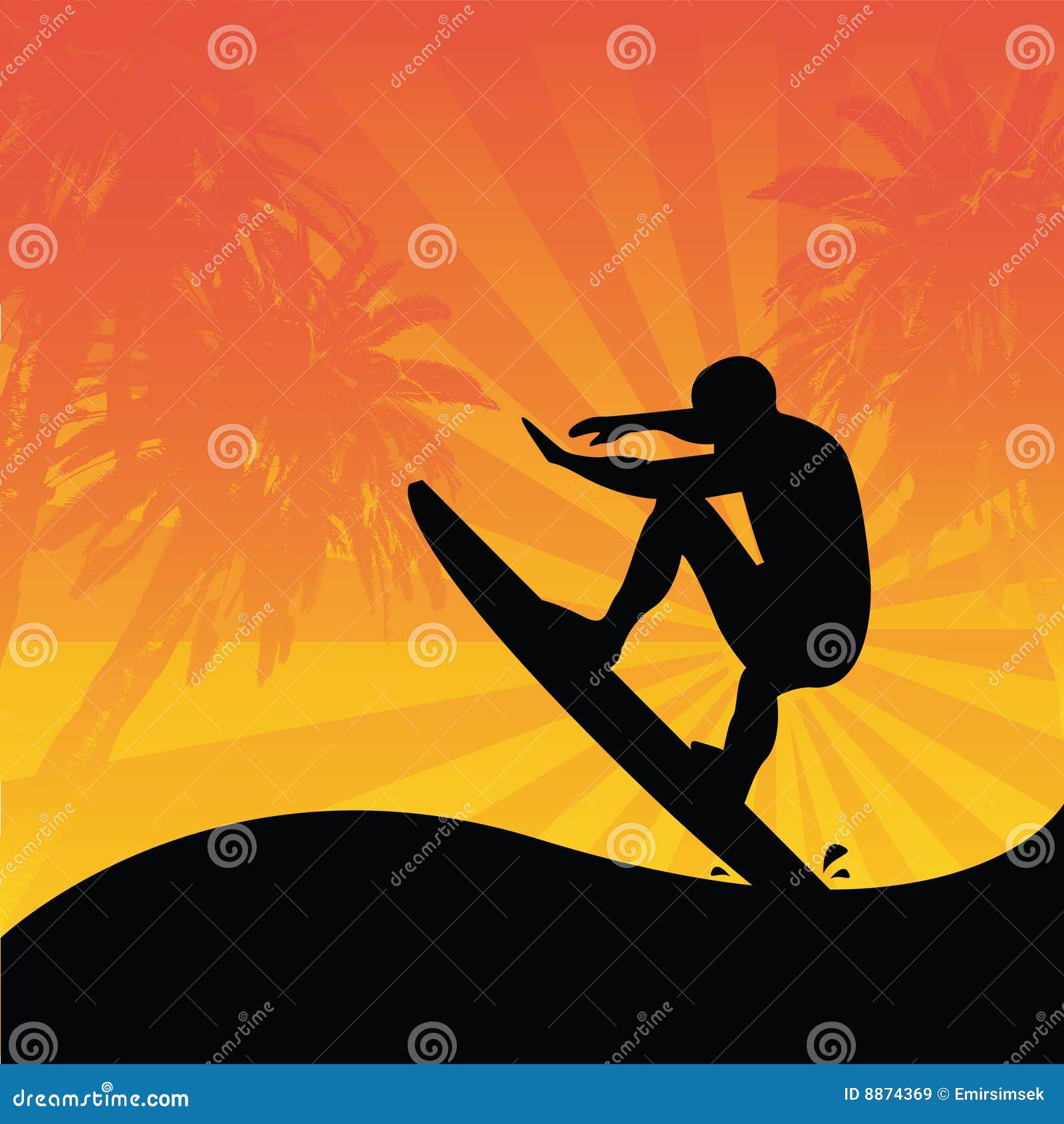 Surfer stock vector. Illustration of unset, sports, vector - 8874369